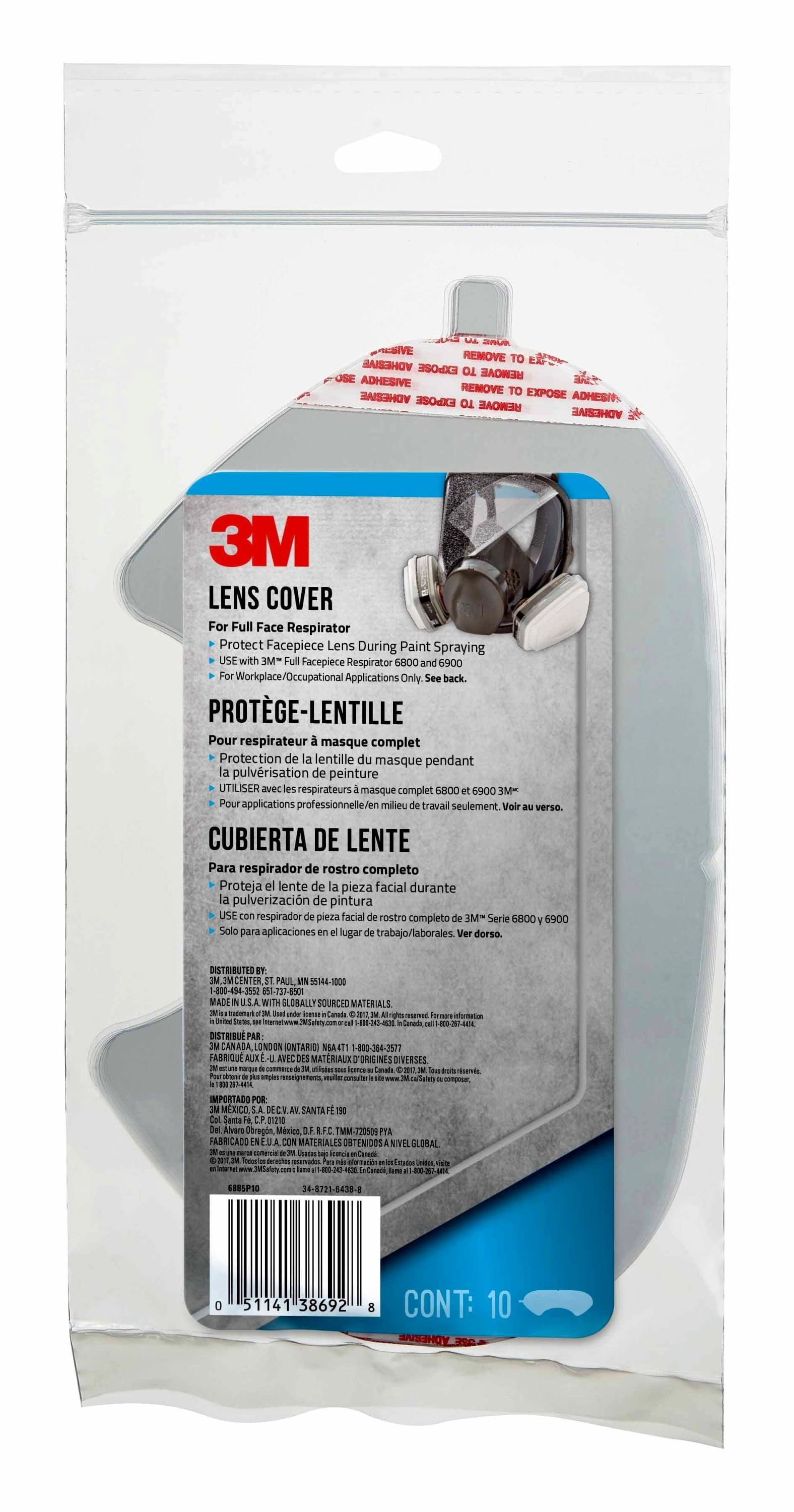 3M Lens Covers for Full Face Respirator, 10 Pack, for use with 3M Full ...