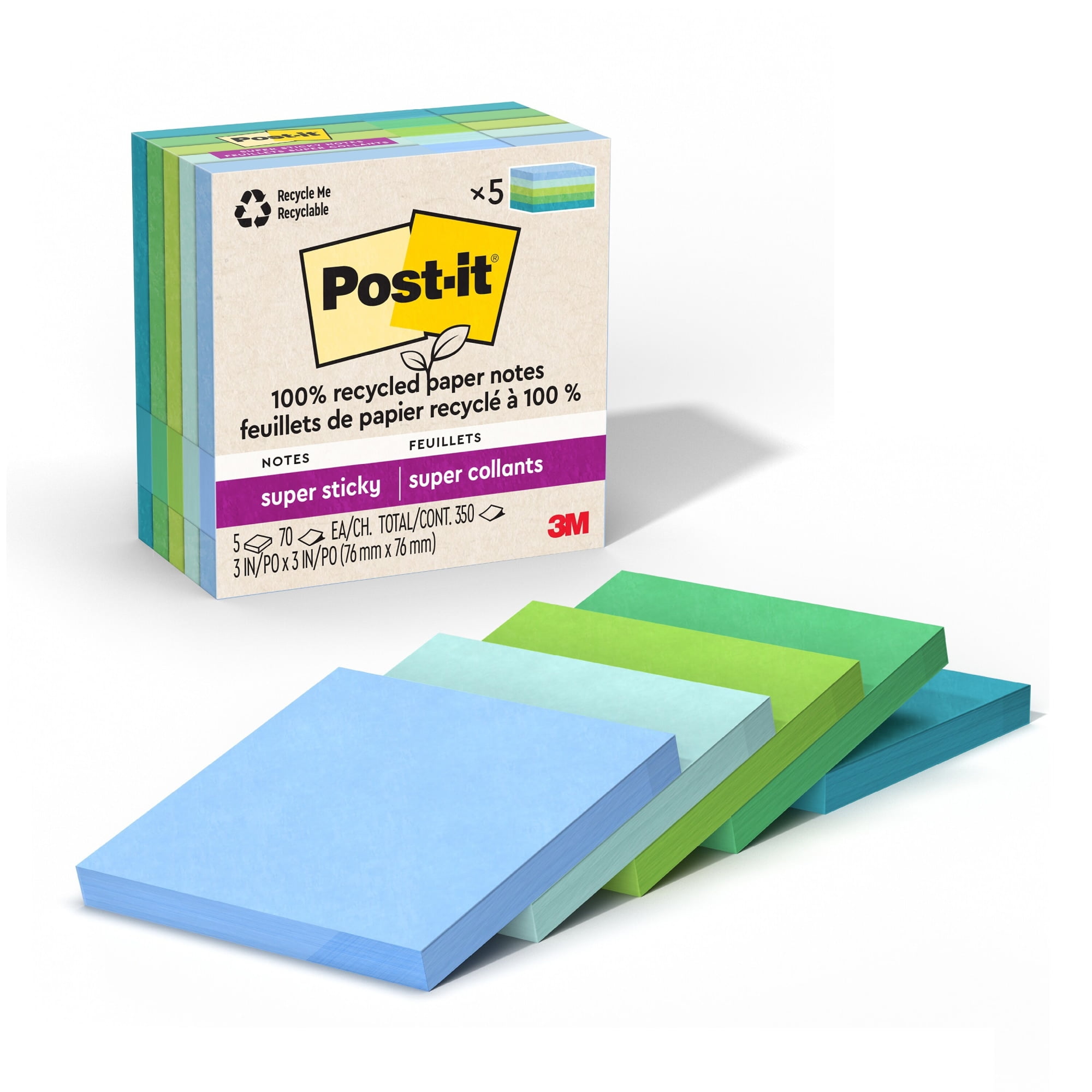 3M MMM654R5SST 3 x 3 in. Post-it Super Sticky Adhesive Note, Assorted Oasis - Pack of 5 ...