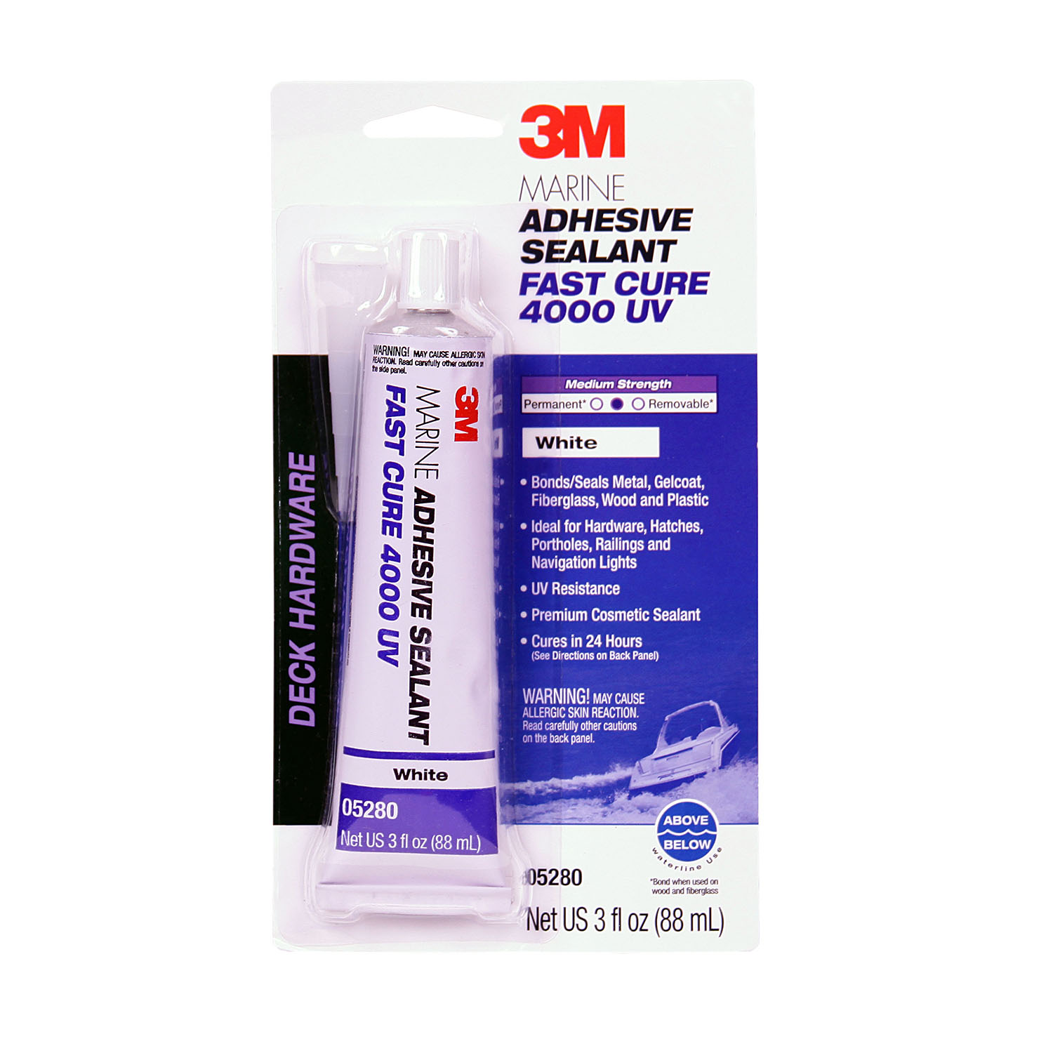 3M Marine Adhesive Sealant 4000 UV, PN05280, White, 3 oz Tube, 6/case ...