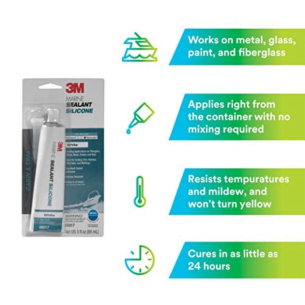 3M Marine Grade Silicone Sealant, PN08017, White, 3 oz Tube - Walmart.com