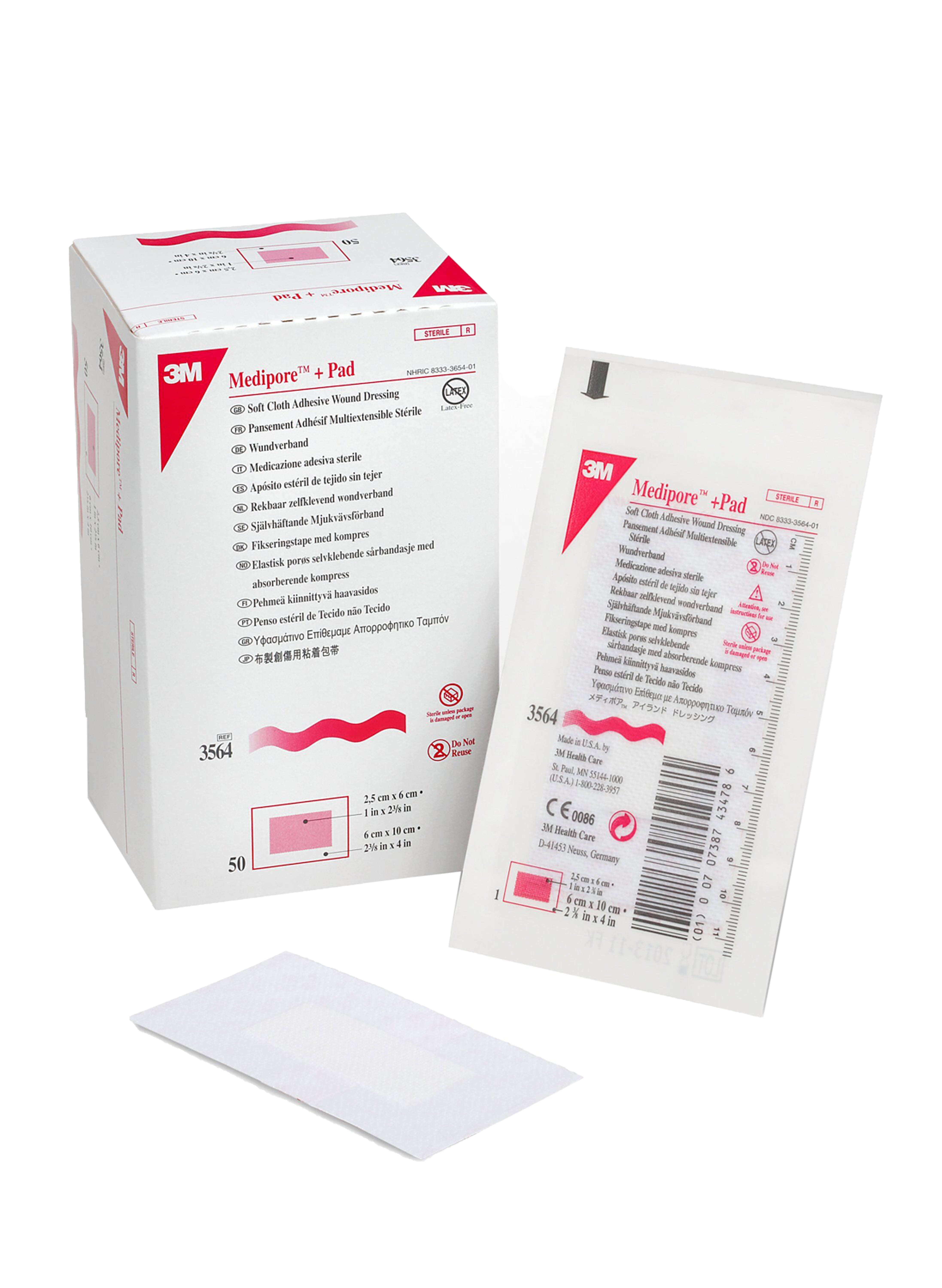 3M Medipore Pad Soft Cloth Adhesive Wound Dressing, Sterile, White, 2. ...