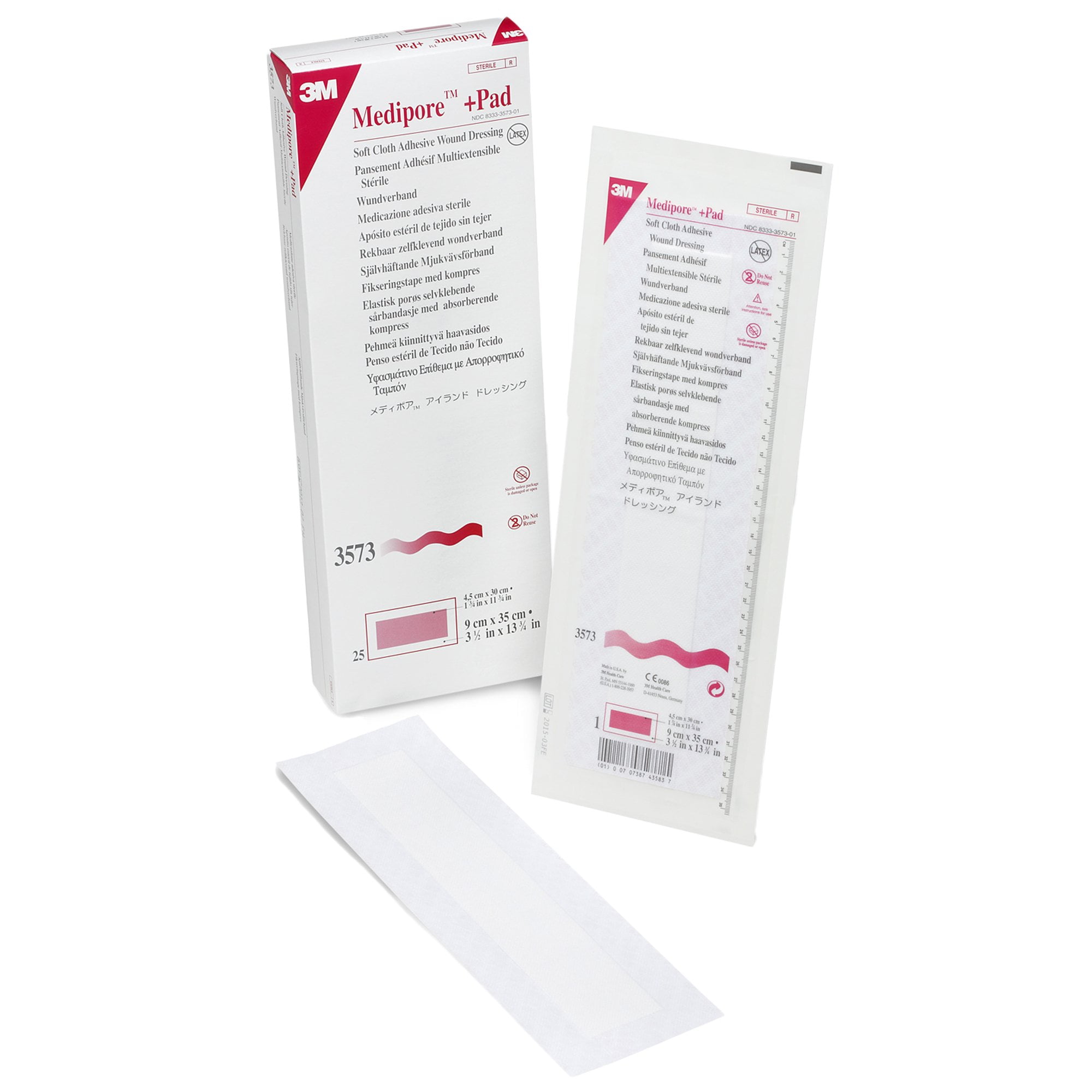 3M Medipore Pad Soft Cloth Adhesive Wound Dressing, Sterile, White, 3 1 ...