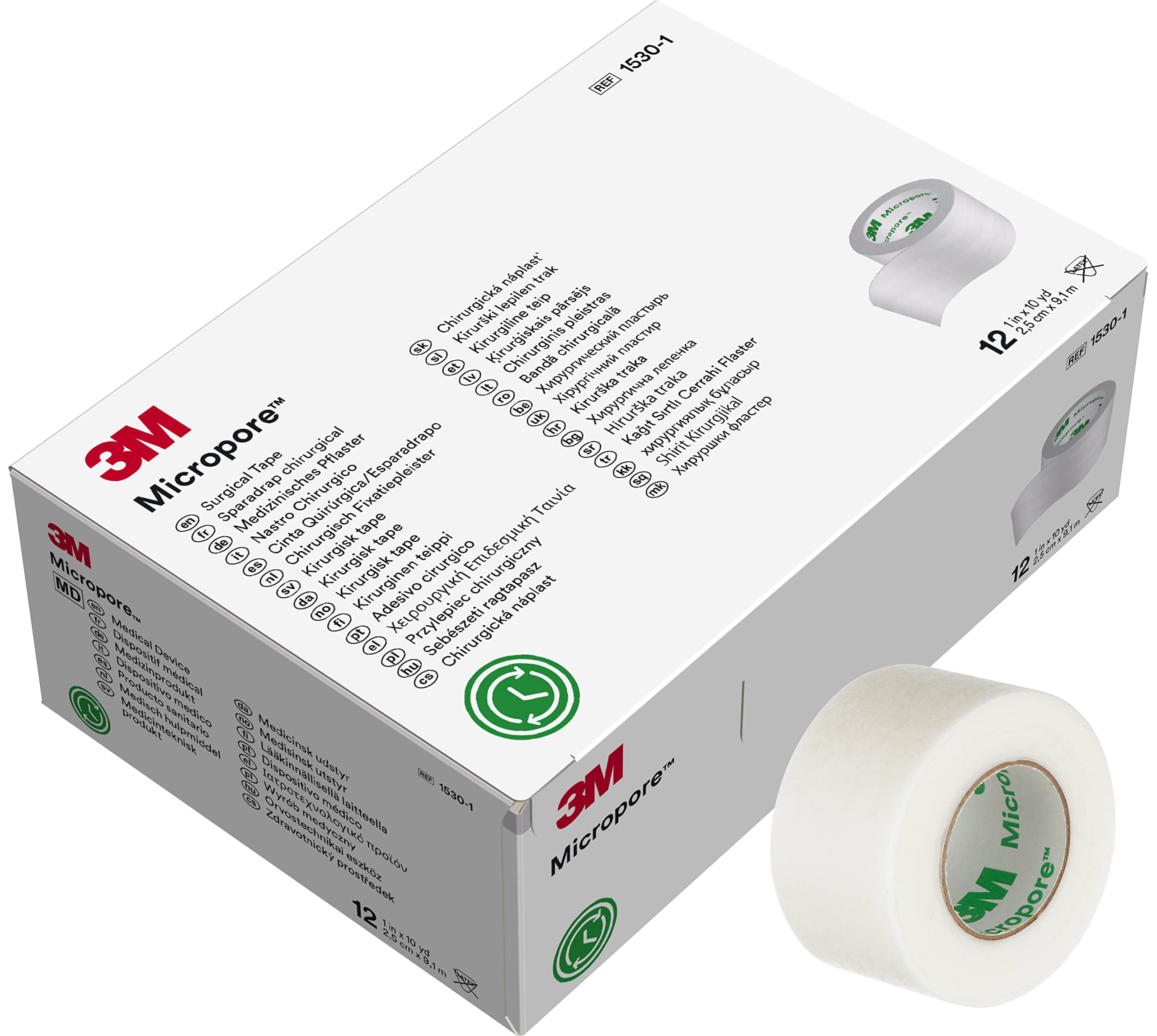 3M™ Micropore™ Surgical Tape 1530-1, 1 IN x 10 YD (2,5cm x 9,1m), 12 ...
