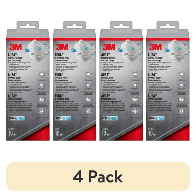 (4 pack) 3M N95 Aura Particulate Respirator 9205+, 10 Pack - Walmart.com