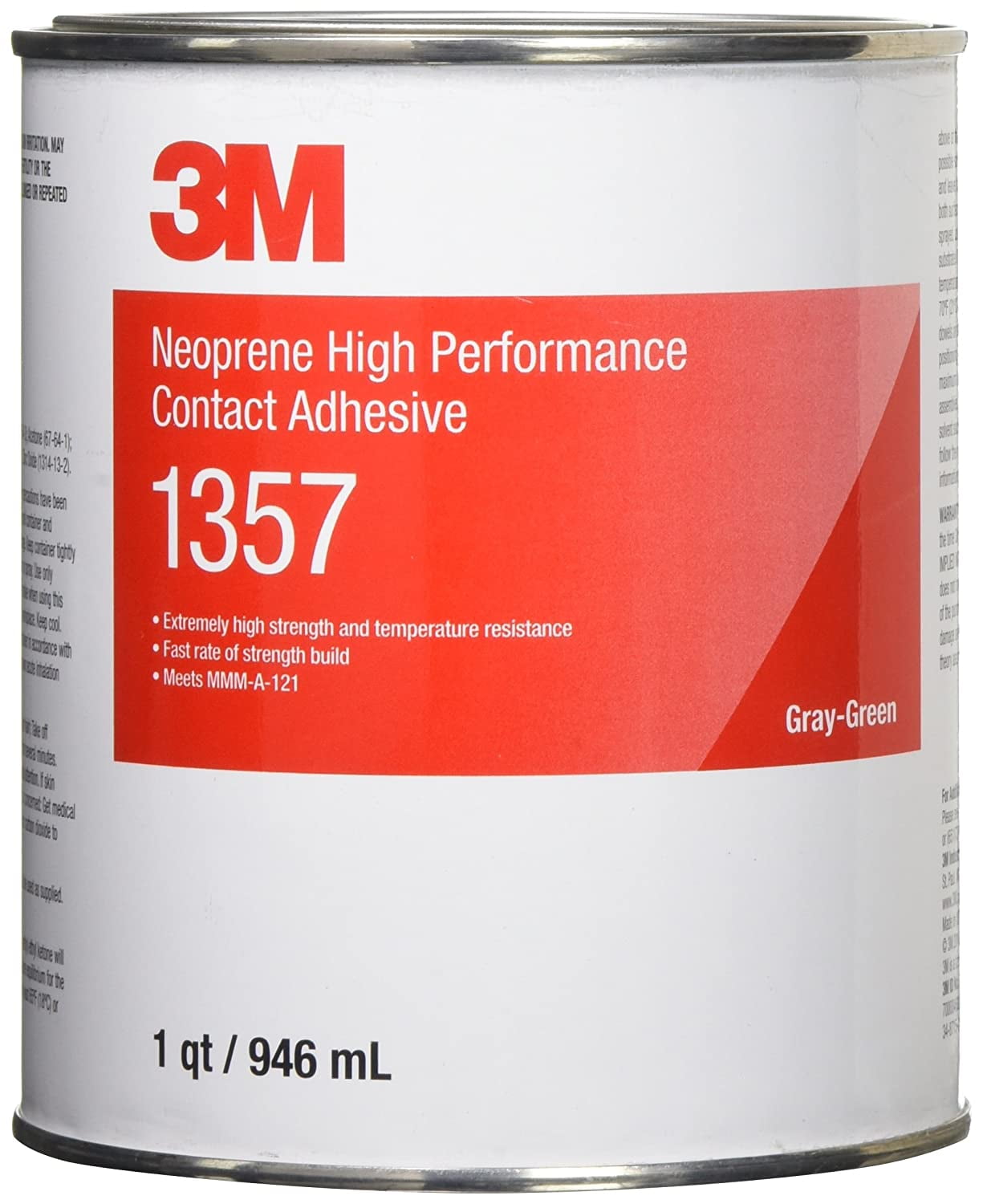 3M Neoprene High Performance Contact Adhesive 1357, Gray-Green, 1 Quart ...