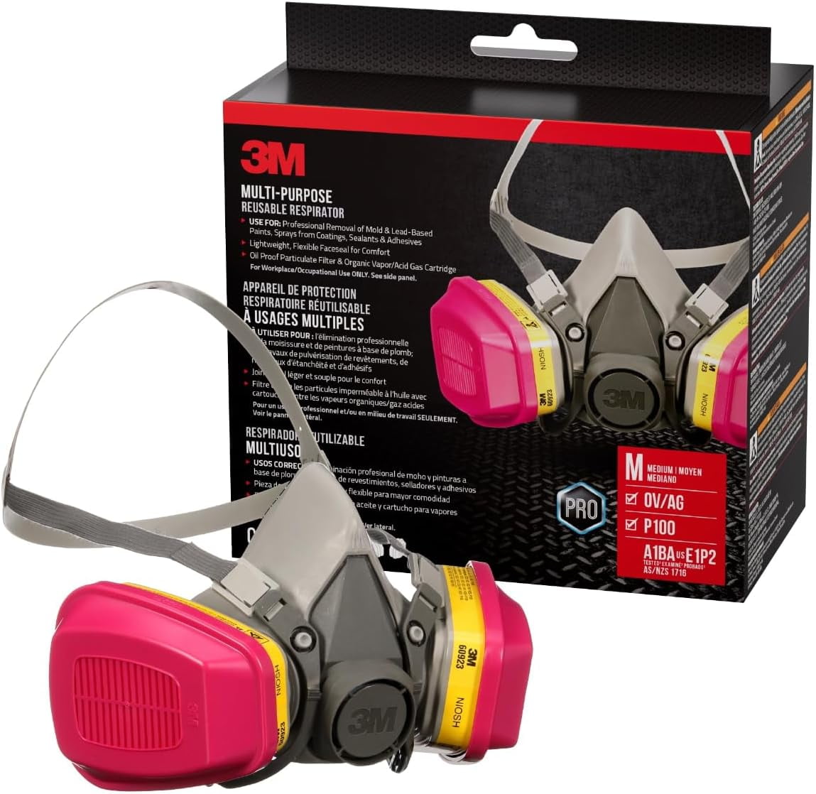 3M P100 / OV / AG Multi-Purpose Reusable Respirator 62023, Medium Size ...