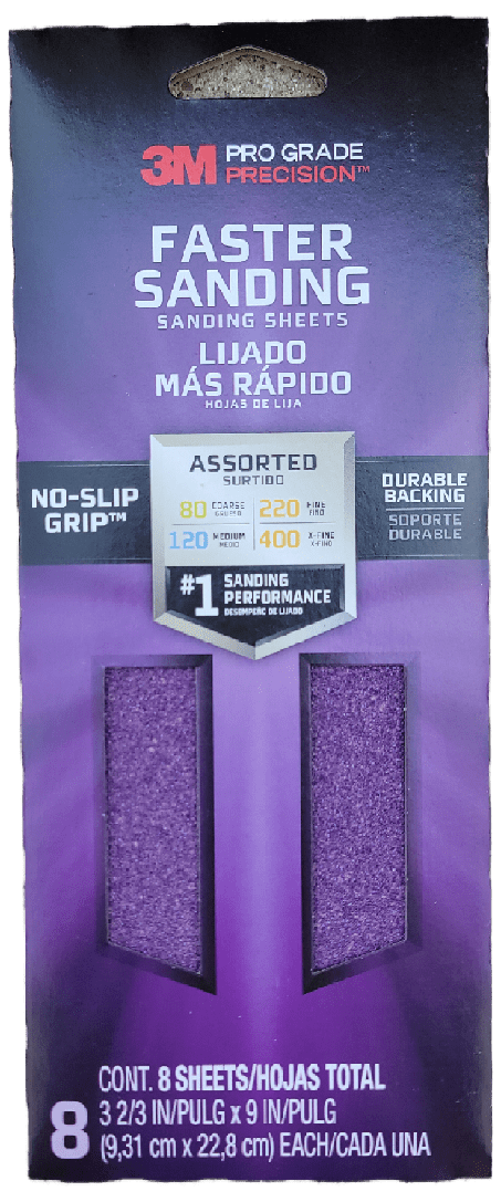 3M PRO GRADE PRECISIONS SAND PAPER 8 PACK - ASSORTED GRIT 80, 120, 220 ...