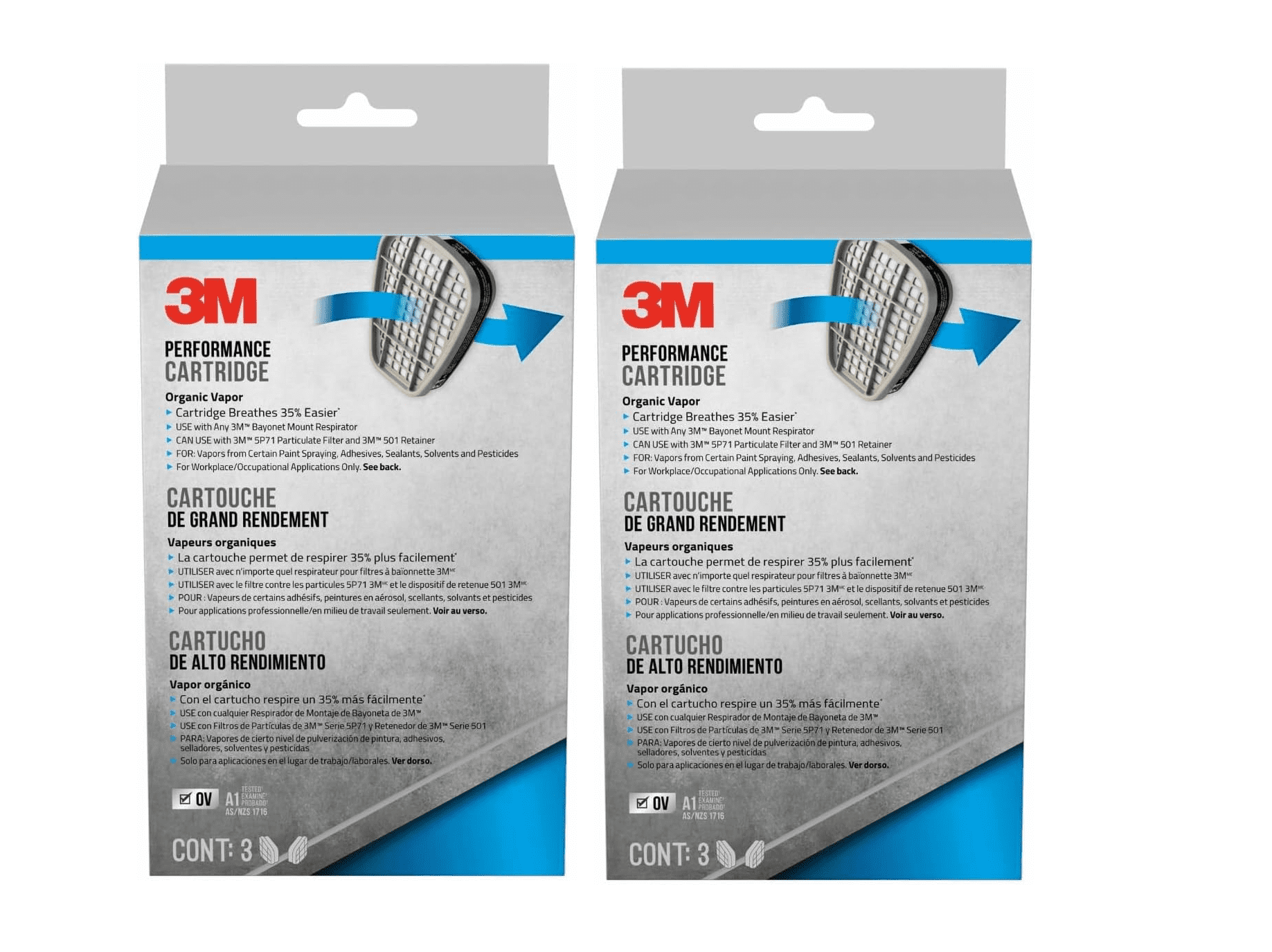 PACK OF 2 3M Organic Vapor Performance Cartridge, 3 Pairs, For Use With ...