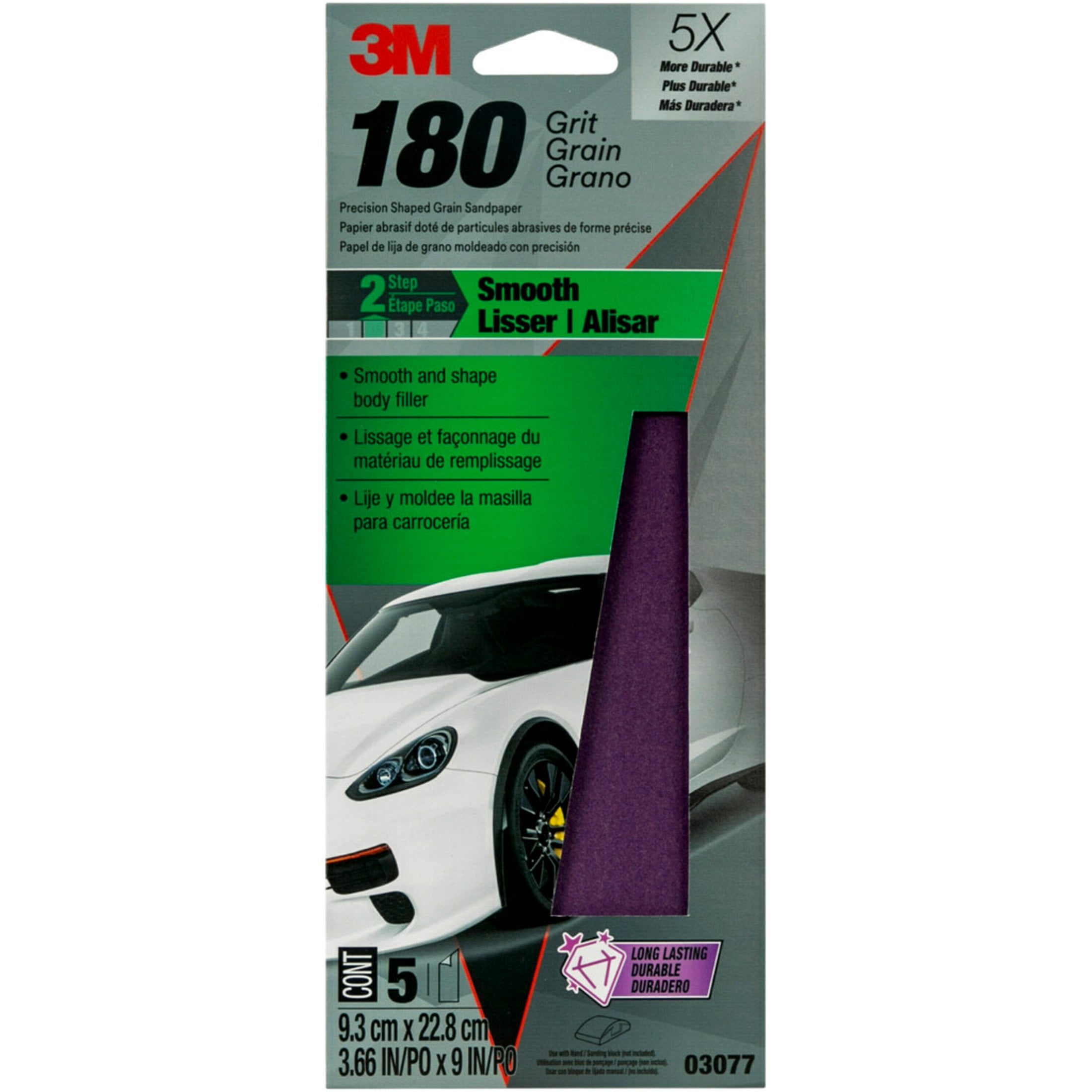 3M™ Performance Sandpaper, 180 Grit, 3-2/3 in x 9 in, 5 Sheet/Pack, 20 ...