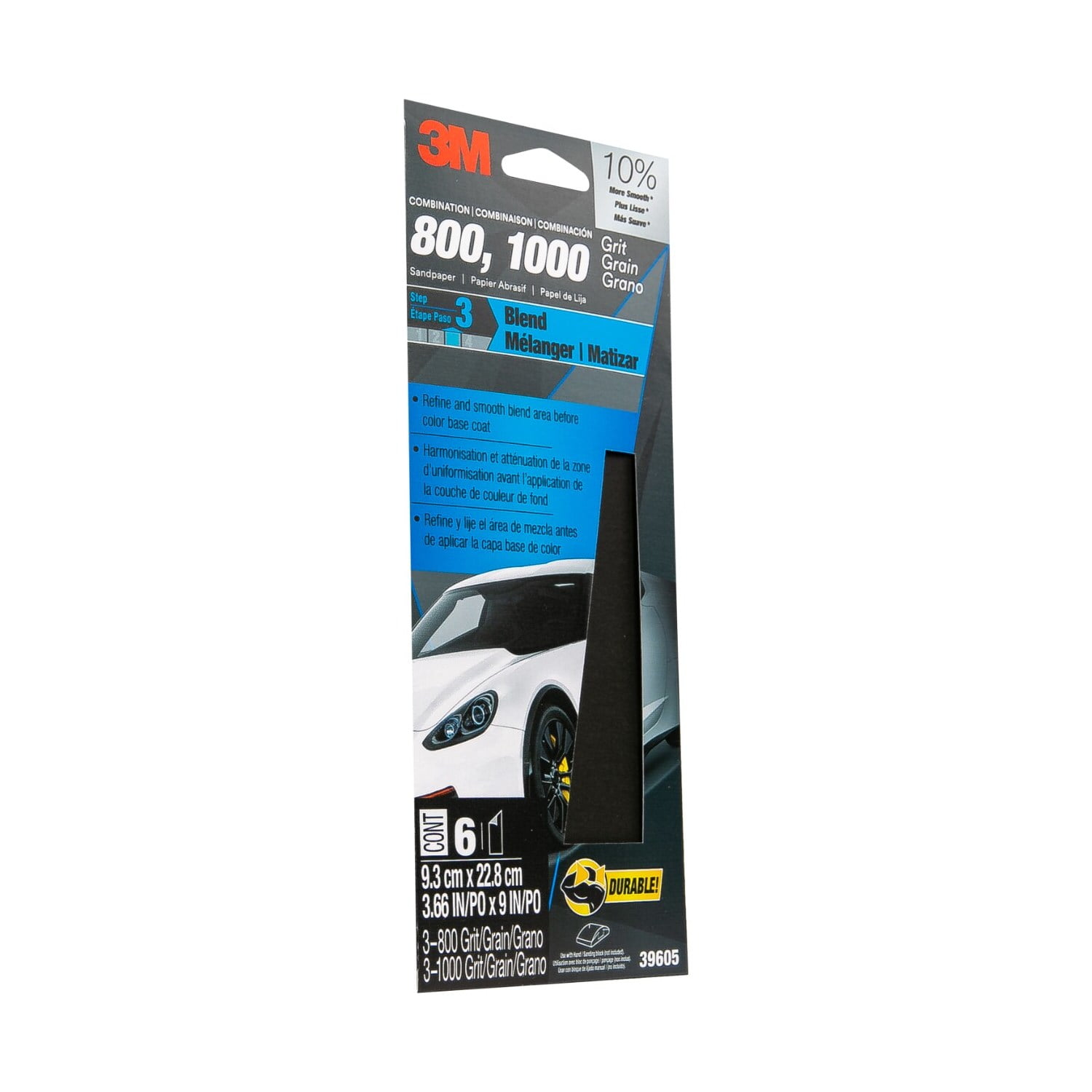 3M™ Performance Sandpaper 39605SRP, 3-2/3 in x 9 in, 800/1000 Grit, 6 ...