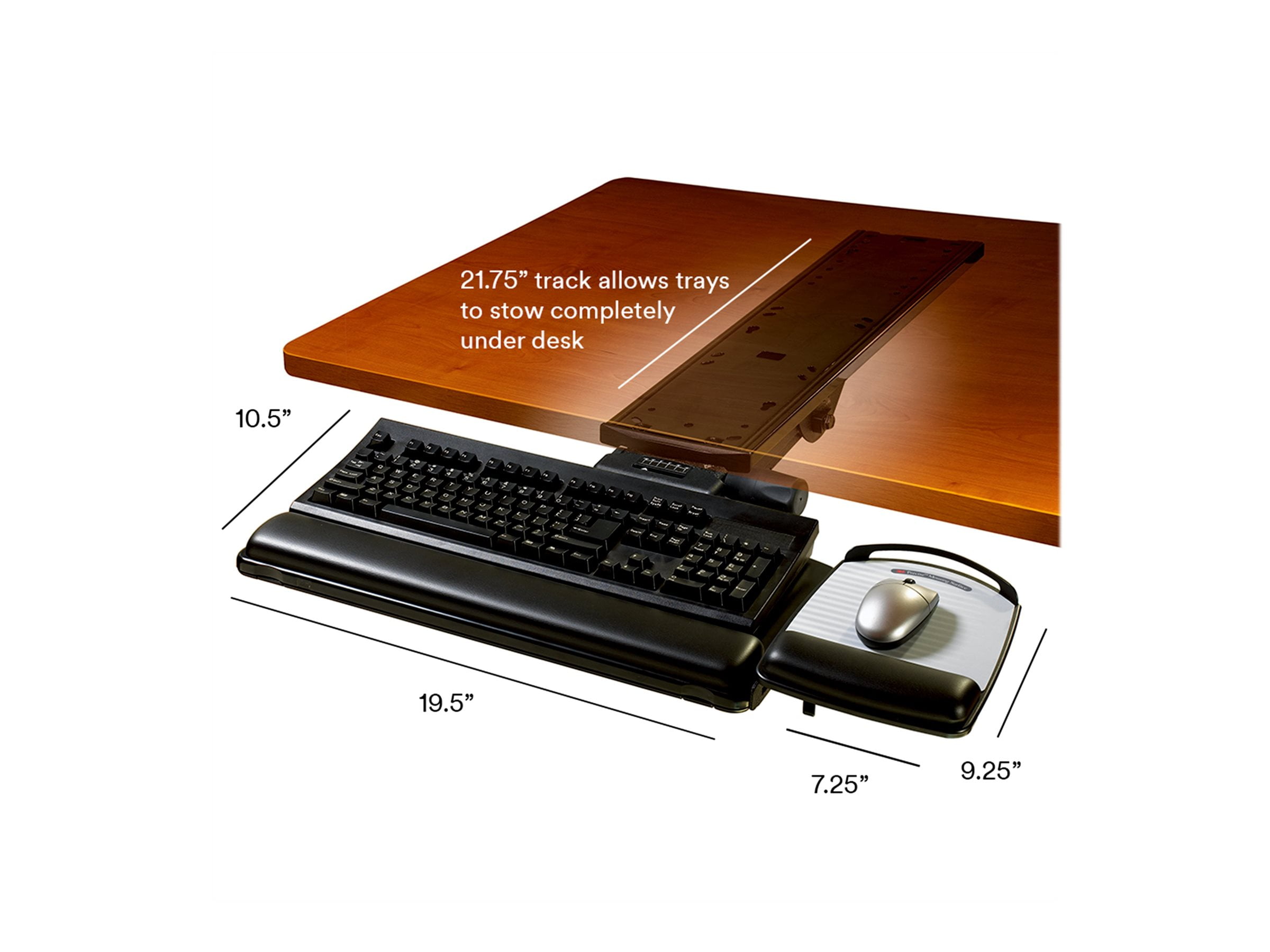 3M Positive Locking Keyboard Tray, Highly Adjustable Platform, 21 3/4 ...