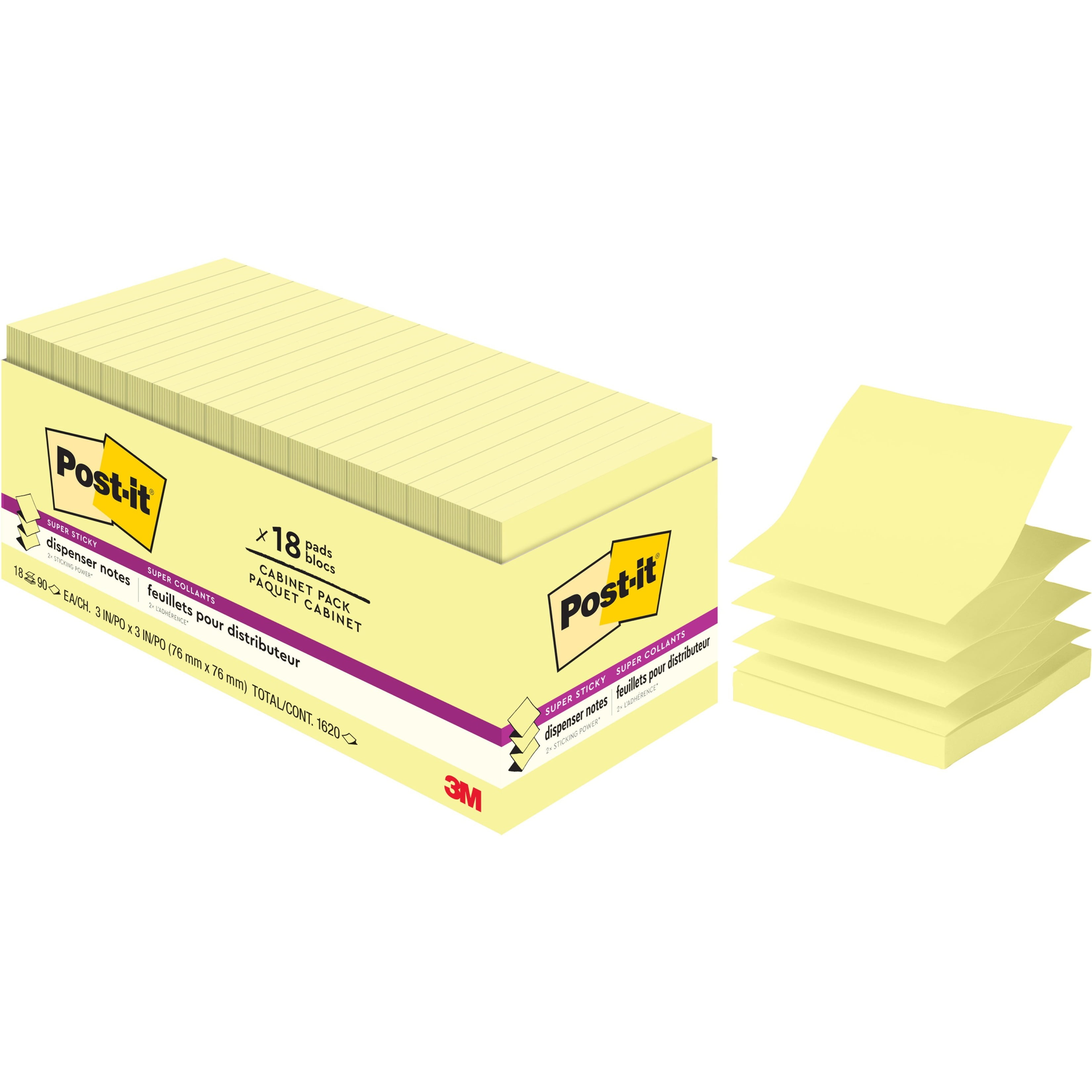 Post-it® Dispenser Notes Super Sticky NOTE,SS,3"X3",18PD/PK,YL R330 ...