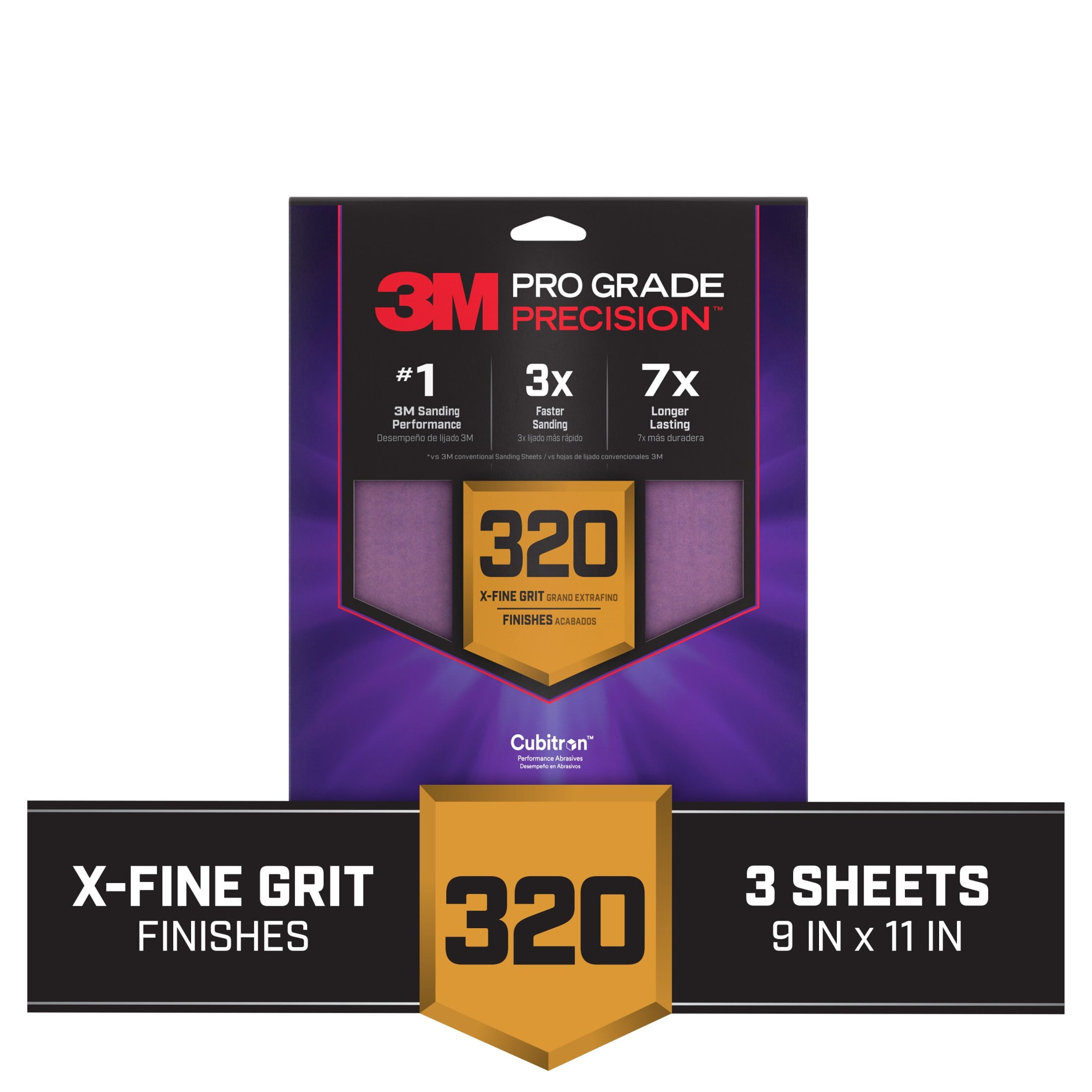 3M Pro Grade Precision Sandpaper, 320 Grit, No-Slip Grip Backing, 9 in ...