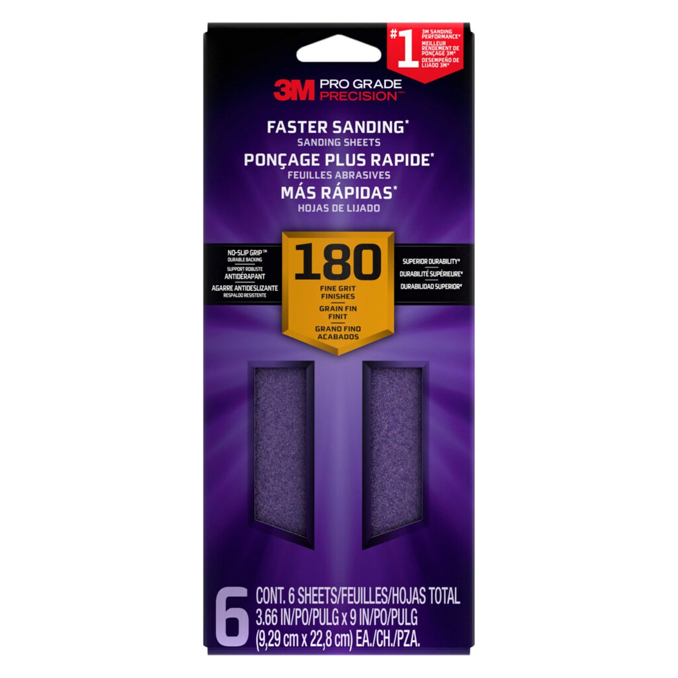 3M Pro Grade Precision Sandpaper, No-Slip Grip Backing, 3 2/3 in x 9 in ...