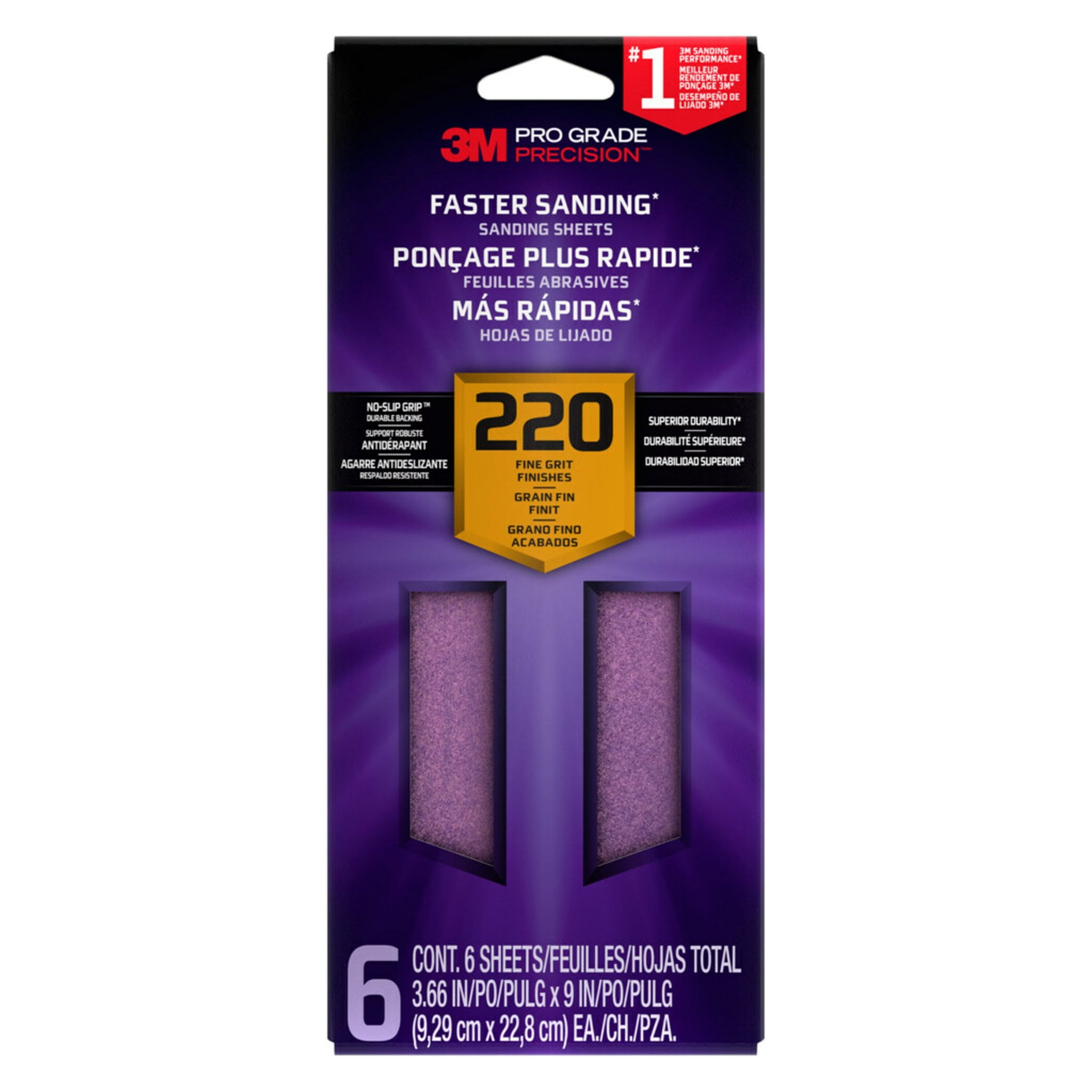 3M Pro Grade Precision Sanding Sheets, No-Slip Grip Backing, 3 2/3 in x ...