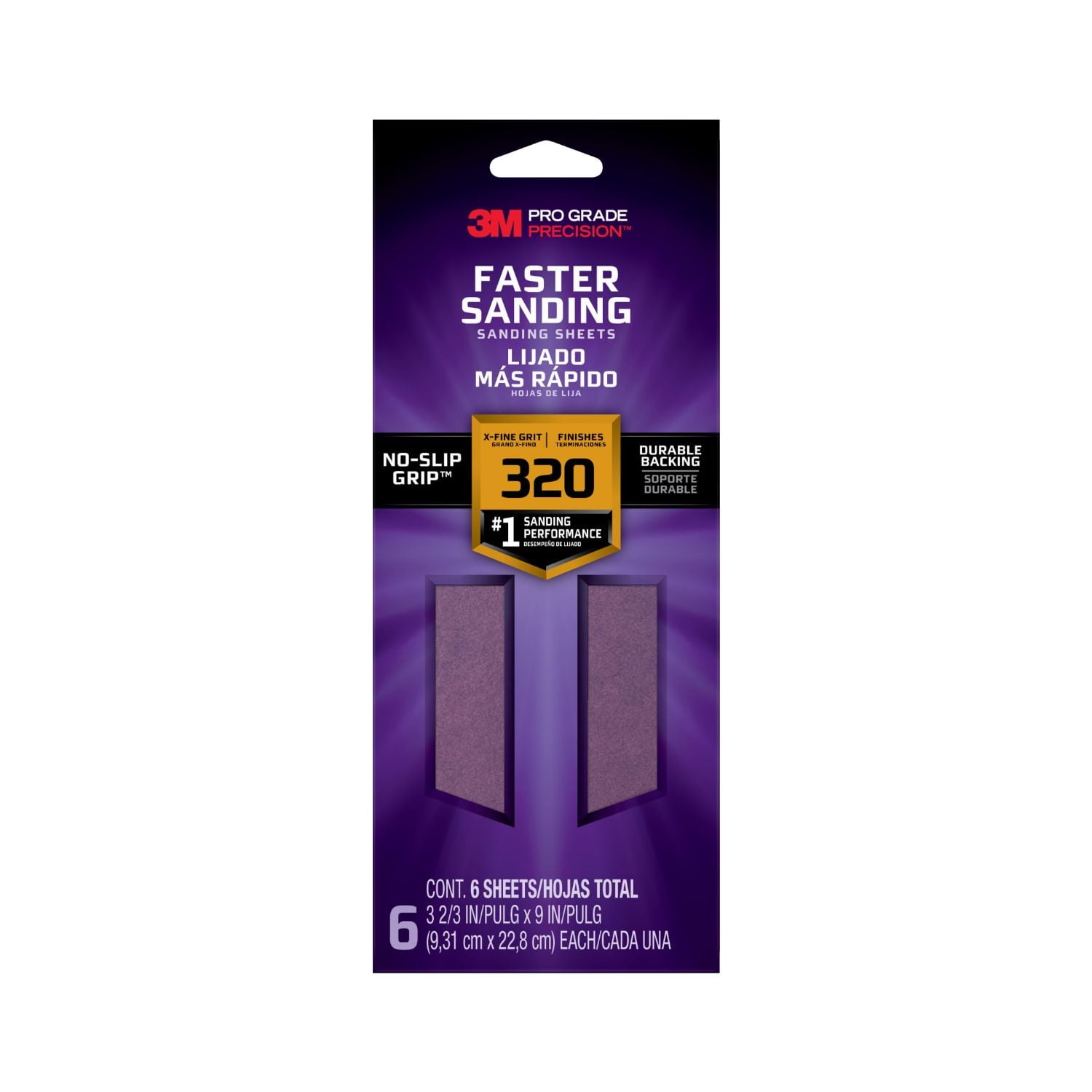 3M Pro Grade Precision Sandpaper, No-Slip Grip Backing, 3 2/3 in x 9 in ...