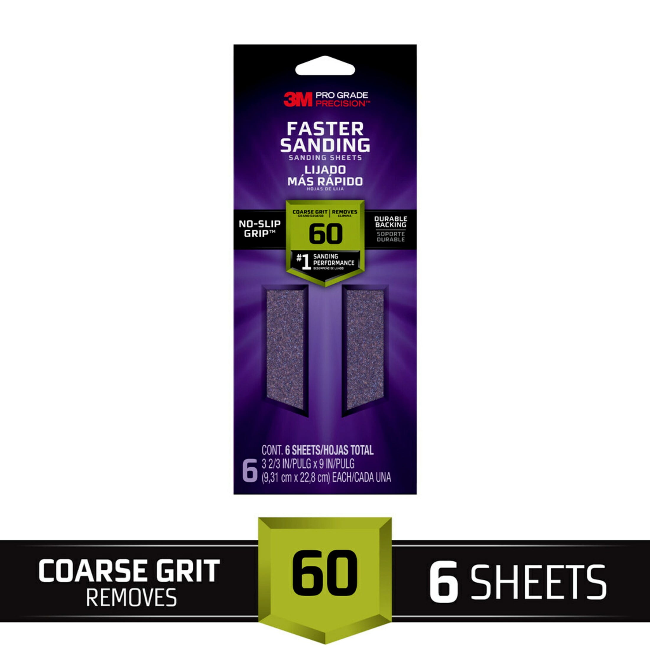 3M Pro Grade Precision Sandpaper, No-Slip Grip Backing, 3 2/3 in x 9 in ...