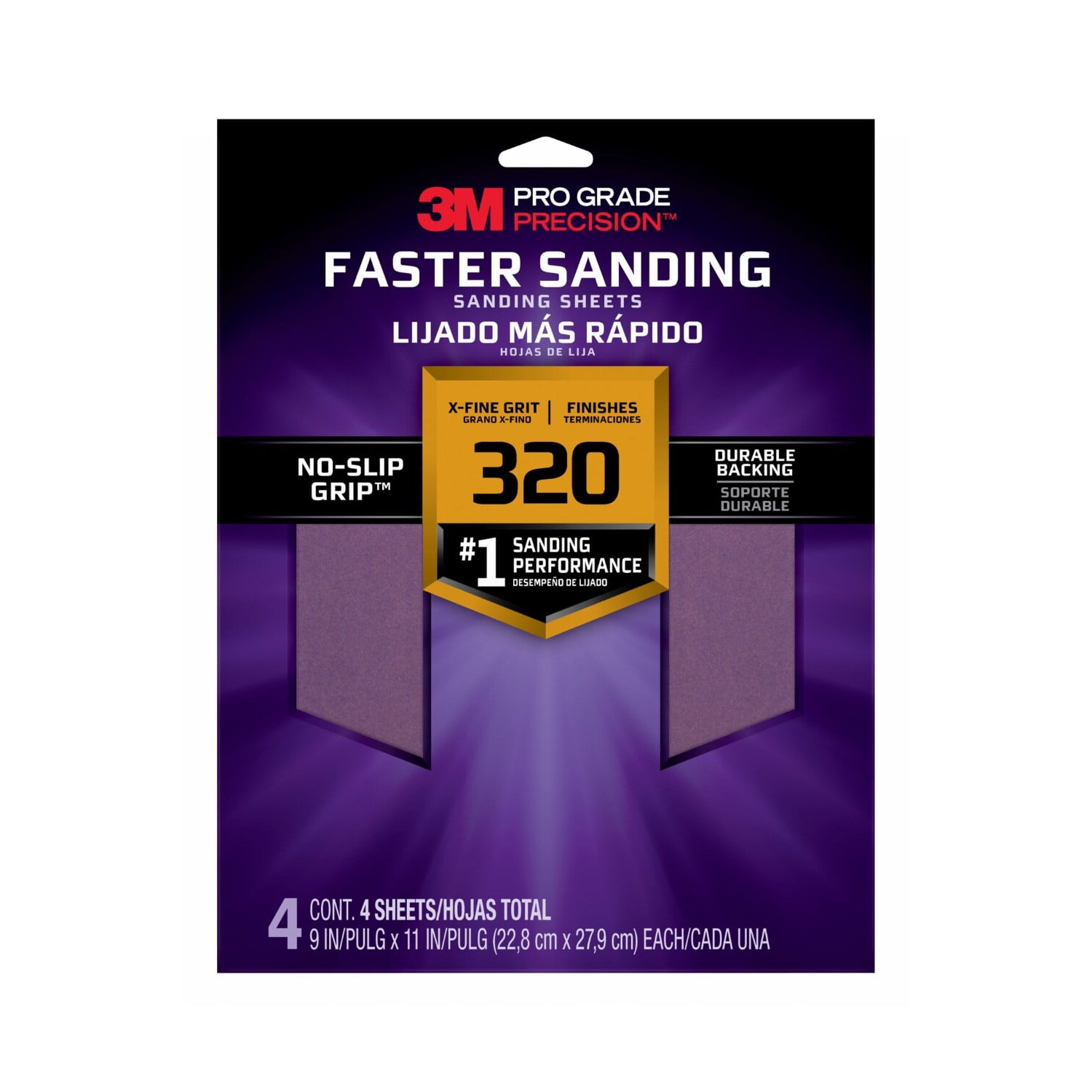 3M Pro Grade Precision Sandpaper, No-Slip Grip Backing, 9 in x 11 in ...