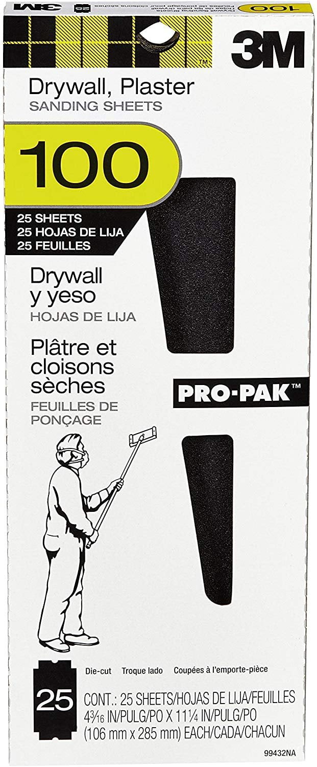 3M Pro-Pak Drywall, Plaster Sanding Sheets, 4.187 x 11.25", 100 Grit ...