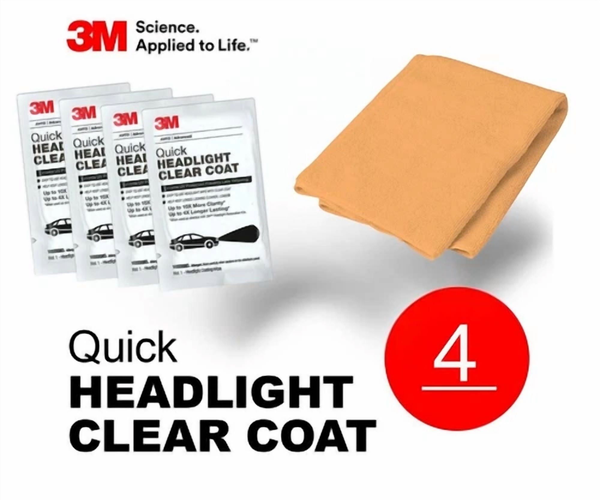 3M Quick Headlight Clear Coat 4X Wipe Lot With 16X16 Microfiber Cloth ...