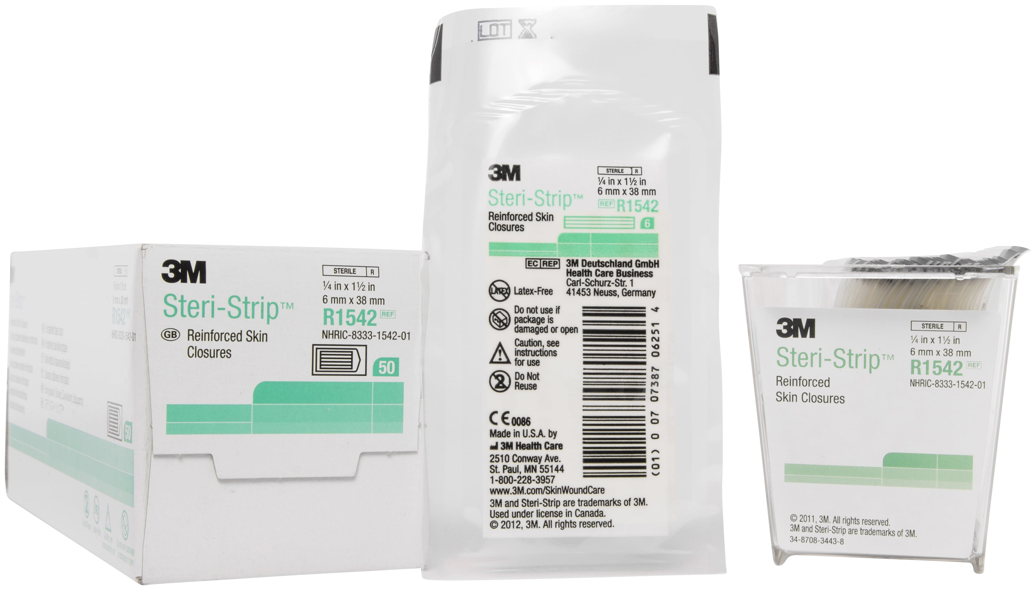 3M R1542 Steri-Strip Skin Closure Strips - 1/4" x 1 1/2" - Box of 50 ...