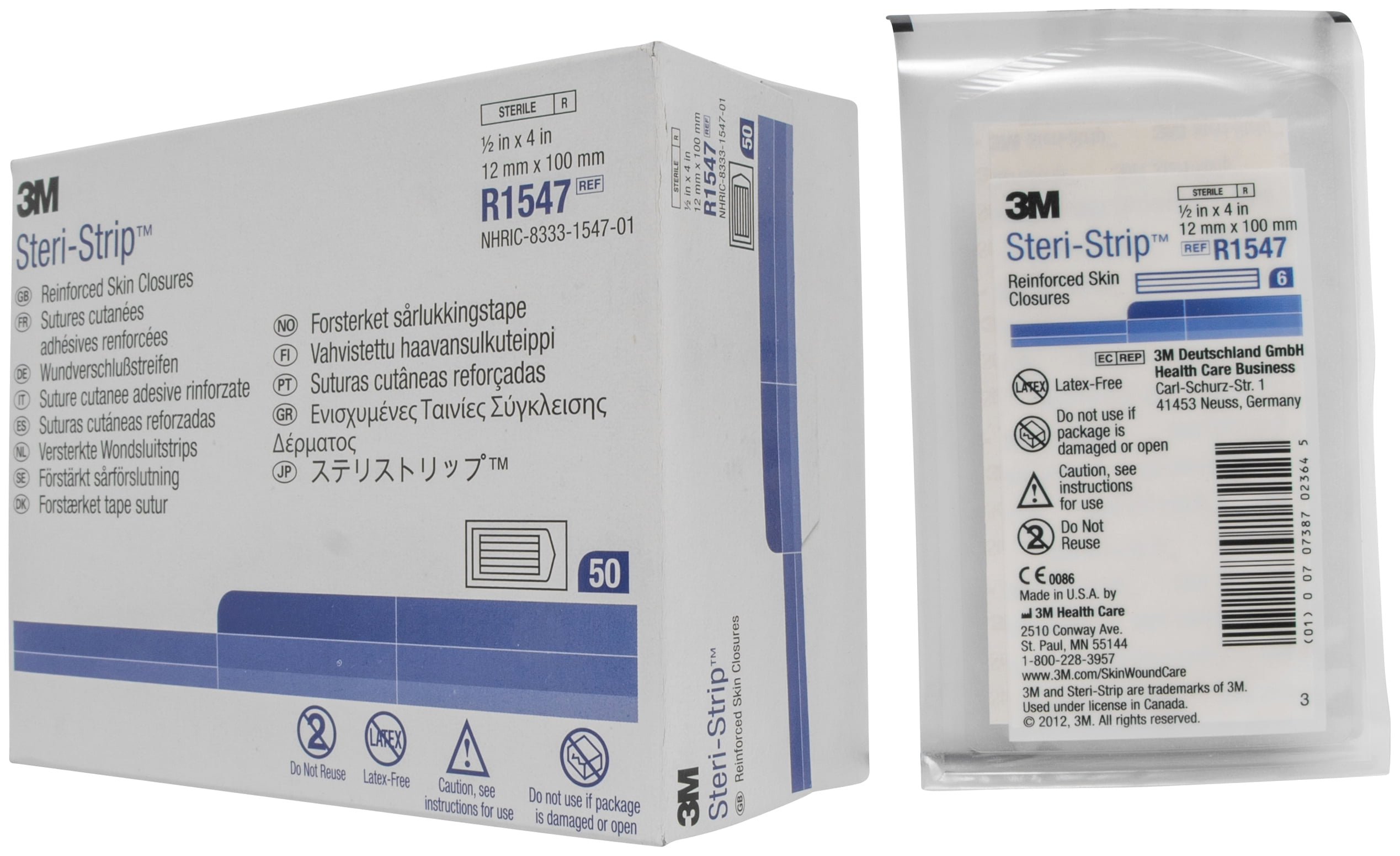 3M Sterile Wound Adhesive Steri-Strip Skin Closure Strips - 1/4" x 4 ...