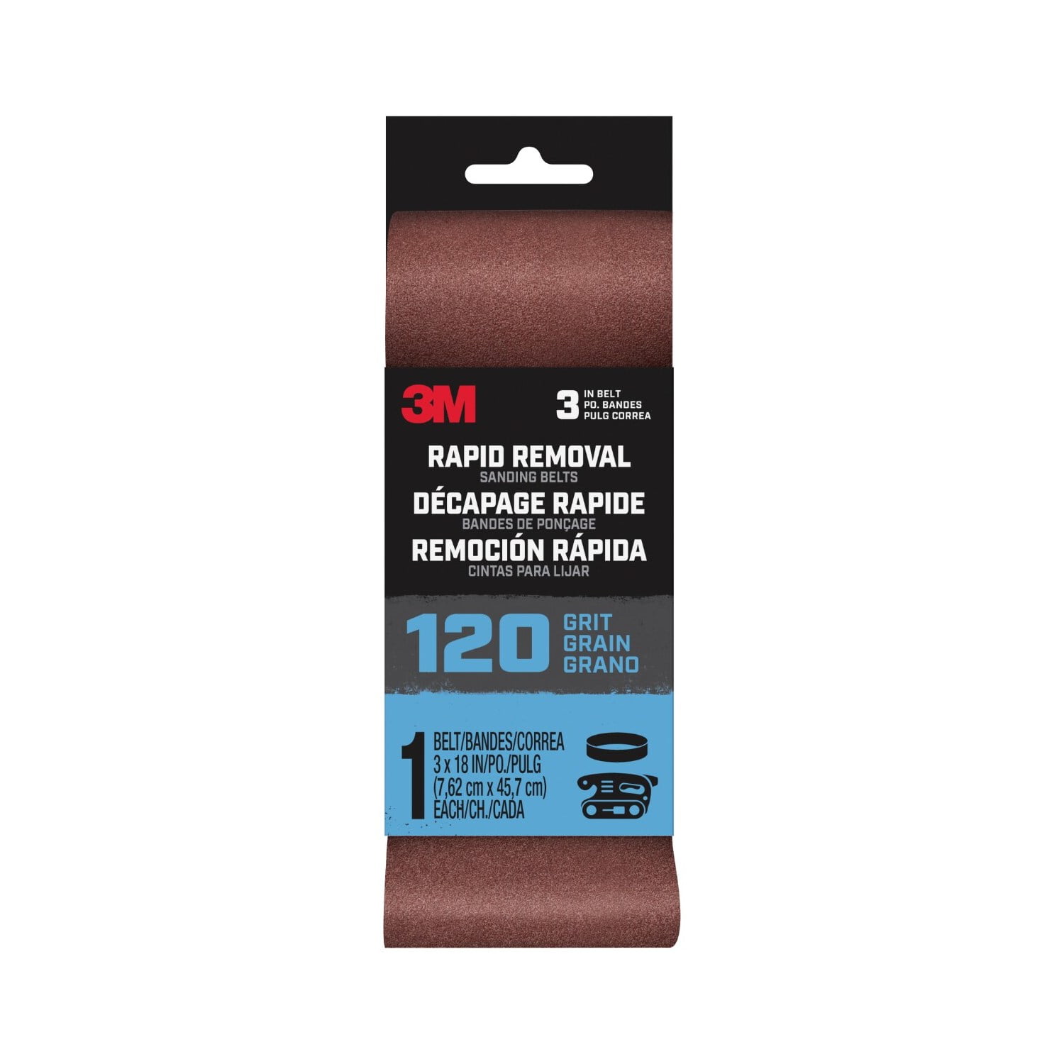 3M Power Sanding Belt, 120 Grit, 3 in. x 18 in., Rapid Removal, Power ...