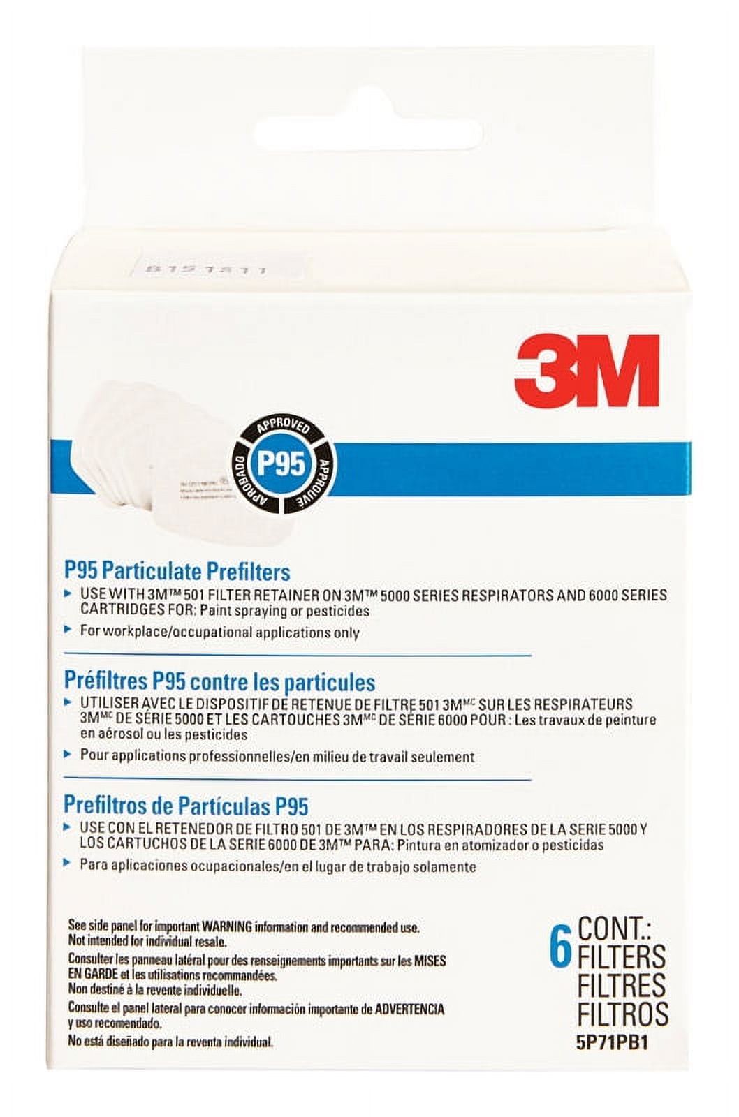 3M Respirator Filter Replacement 5P71-6, 6/Pack, P95, Must Be Used with ...