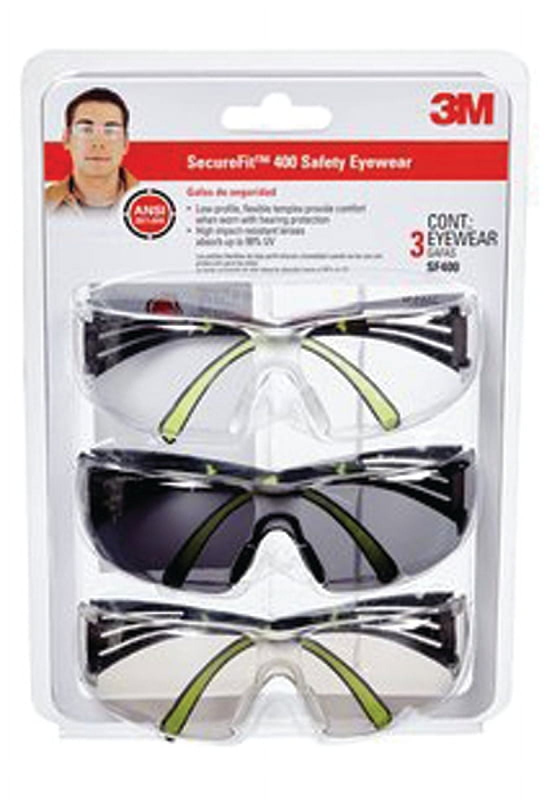 3M SF400-W-3PK Lightweight Safety Eyewear Anti-Fog Scratch-Resistant Lens Neon Green/Black Frame ...