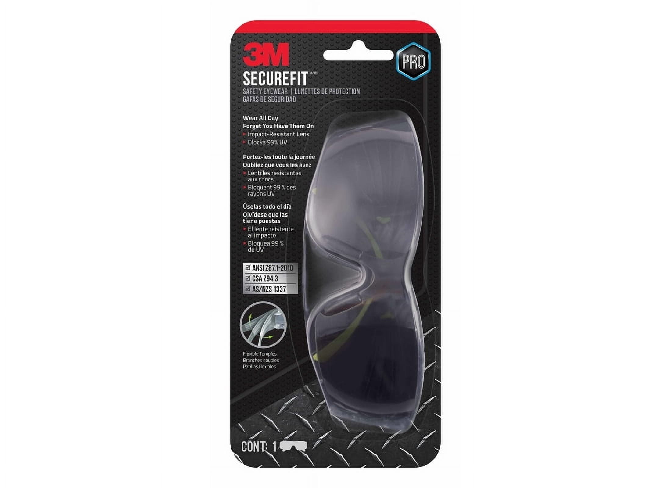 3M Safety Glasses, SecureFit 400 Series Protective Eyewear, Clear Lens ...