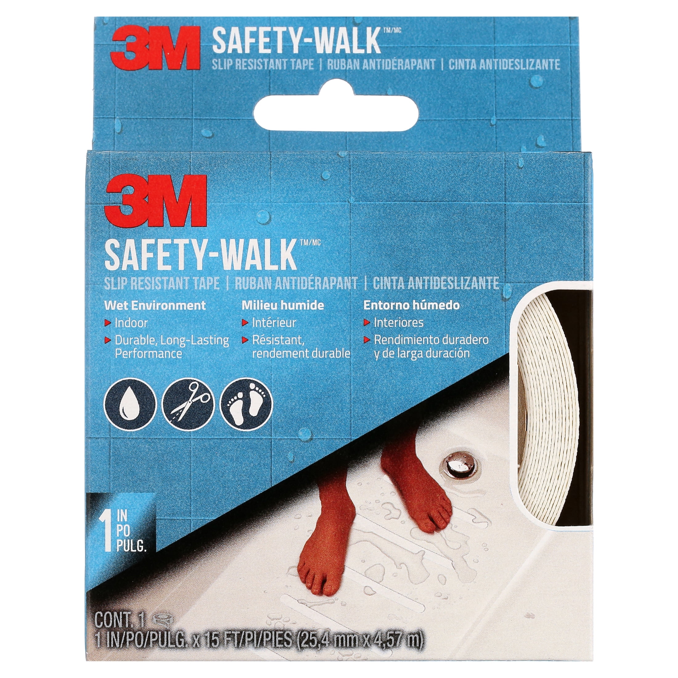 3M Safety-Walk Slip Resistant Tape, White Roll, Vinyl, 1" x 15 ft, Indoor, for Bathtub, Shower ...