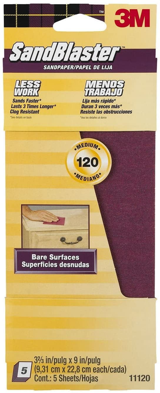 3M SandBlaster Bare Surfaces Sandpaper, 120-Grit - Walmart.com