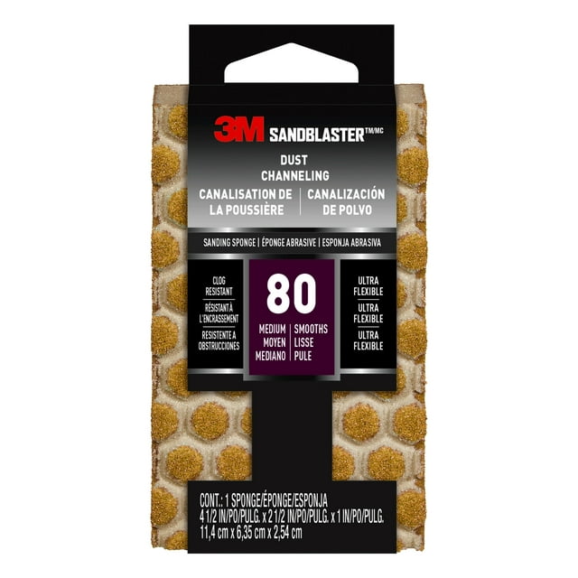 3M™ SandBlaster™ Dust Channeling Sanding Sponge, Gold, 4.5 x 2.5 x 1 in ...