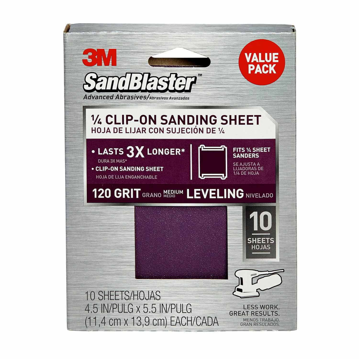 3M SandBlaster Palm Sanding Sheets, 4.5-Inch x 5.5-Inch, 120-Grit, 10 ...
