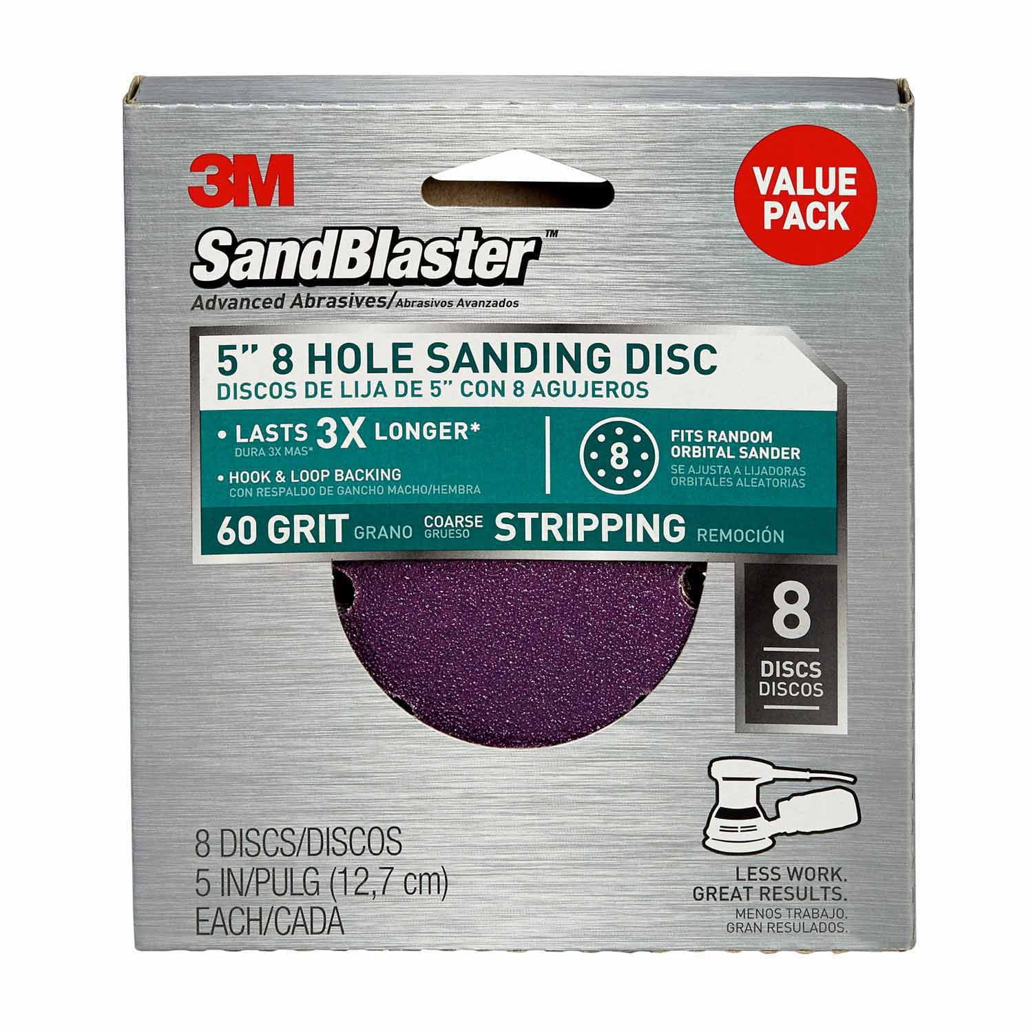 3M SandBlaster Sanding Discs 99621SB-ES, 5" x 8 Hole, 60 Grit, 8-Pack ...