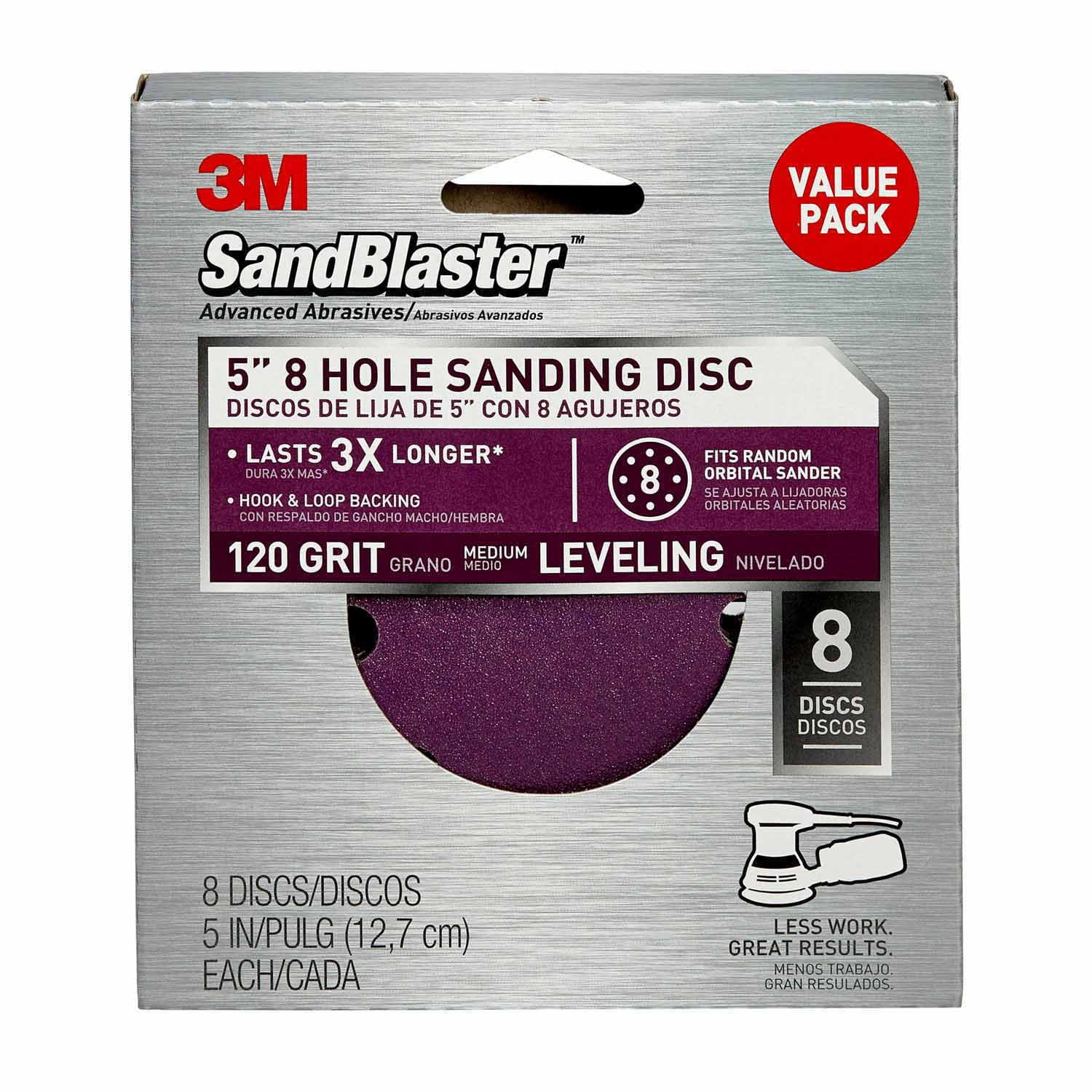 3M SandBlaster Sanding Discs 99623SB-ES, 5" x 8 Hole, 120 Grit, 8-Pack ...