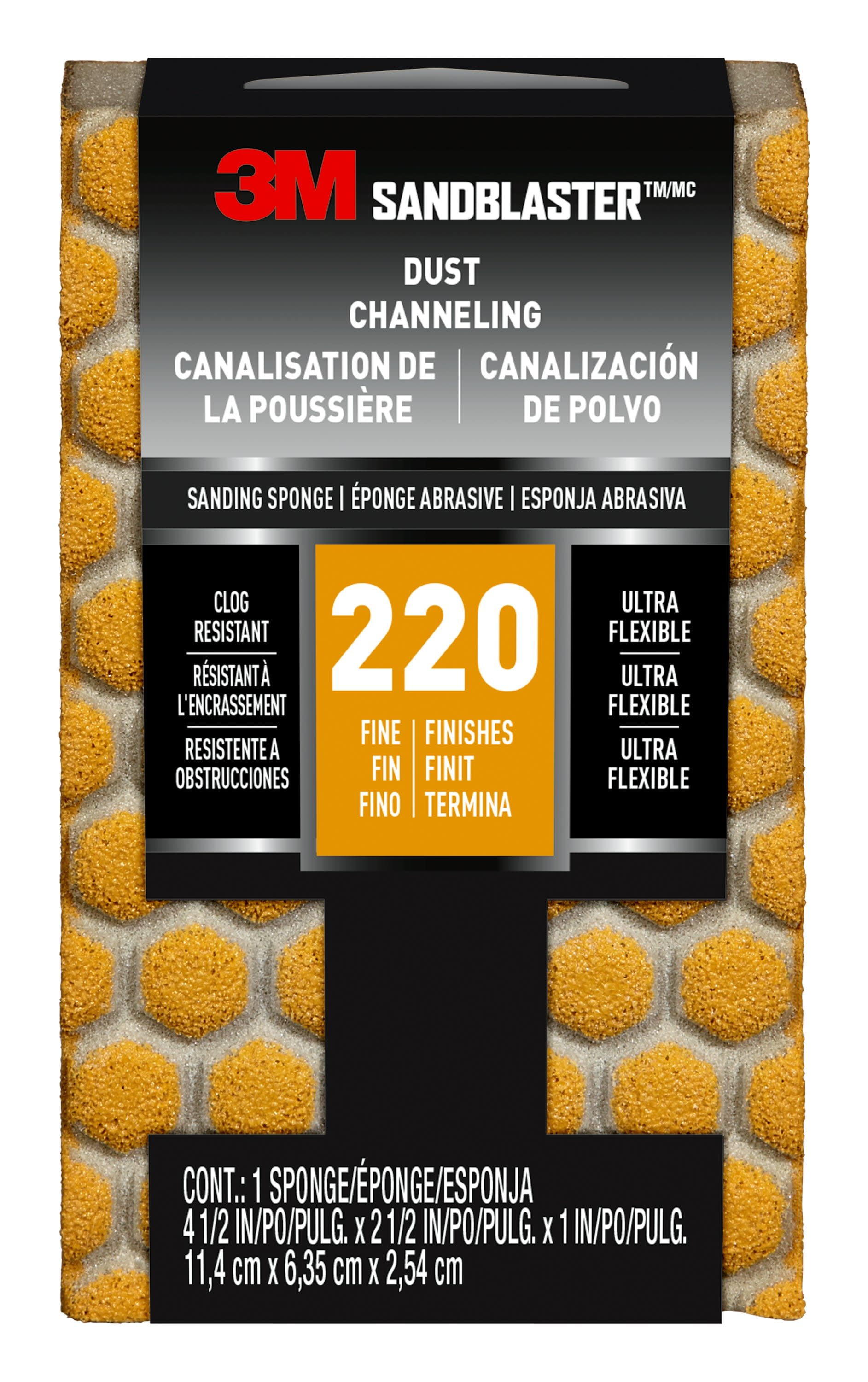 3M SandBlaster Sanding Sponge, 220 Grit, 4.5"x2.5"x1", 1pk - Walmart.com