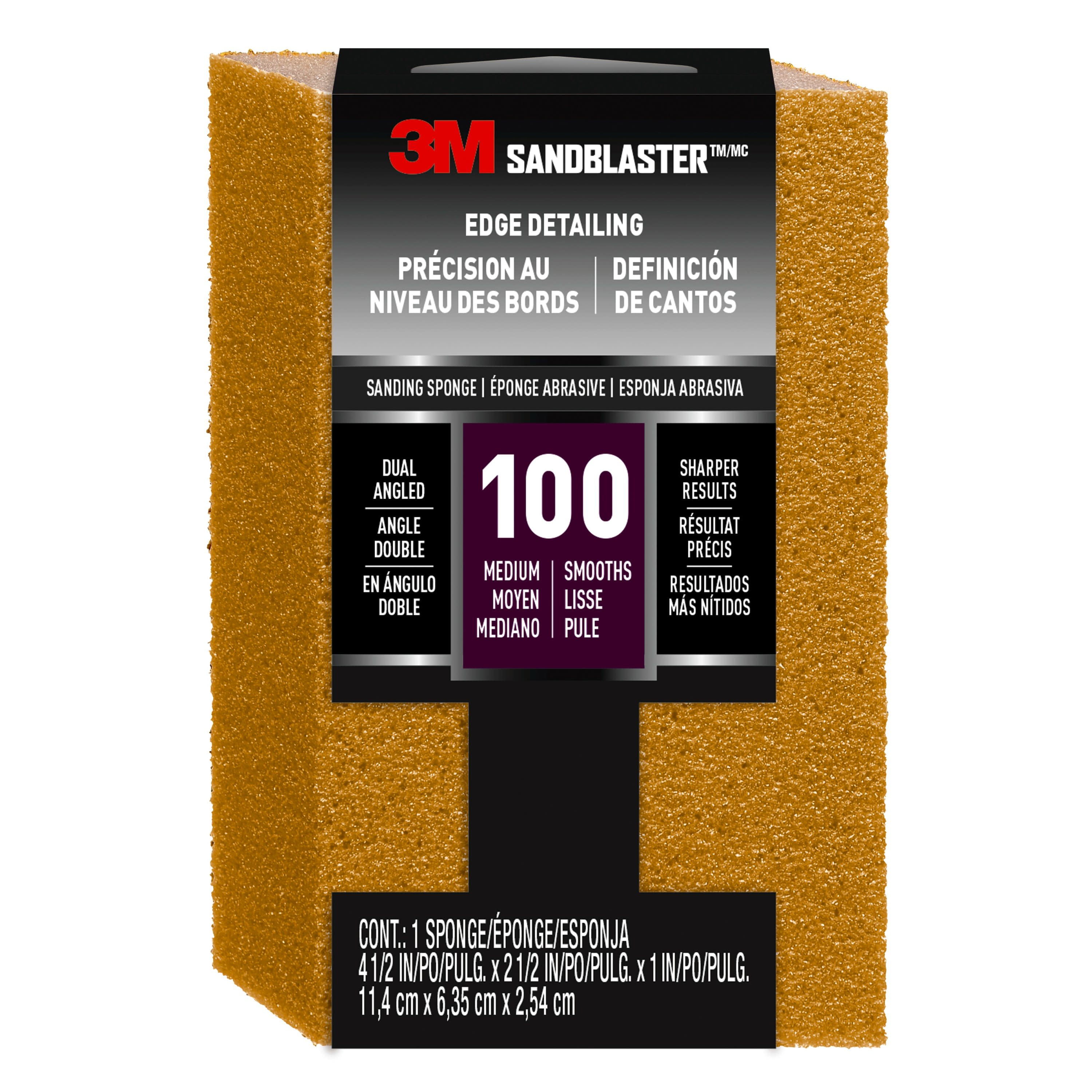 3M Sandblaster Dual Angle Bare Surfaces Sanding Sponge, Gold, 100 Grit ...