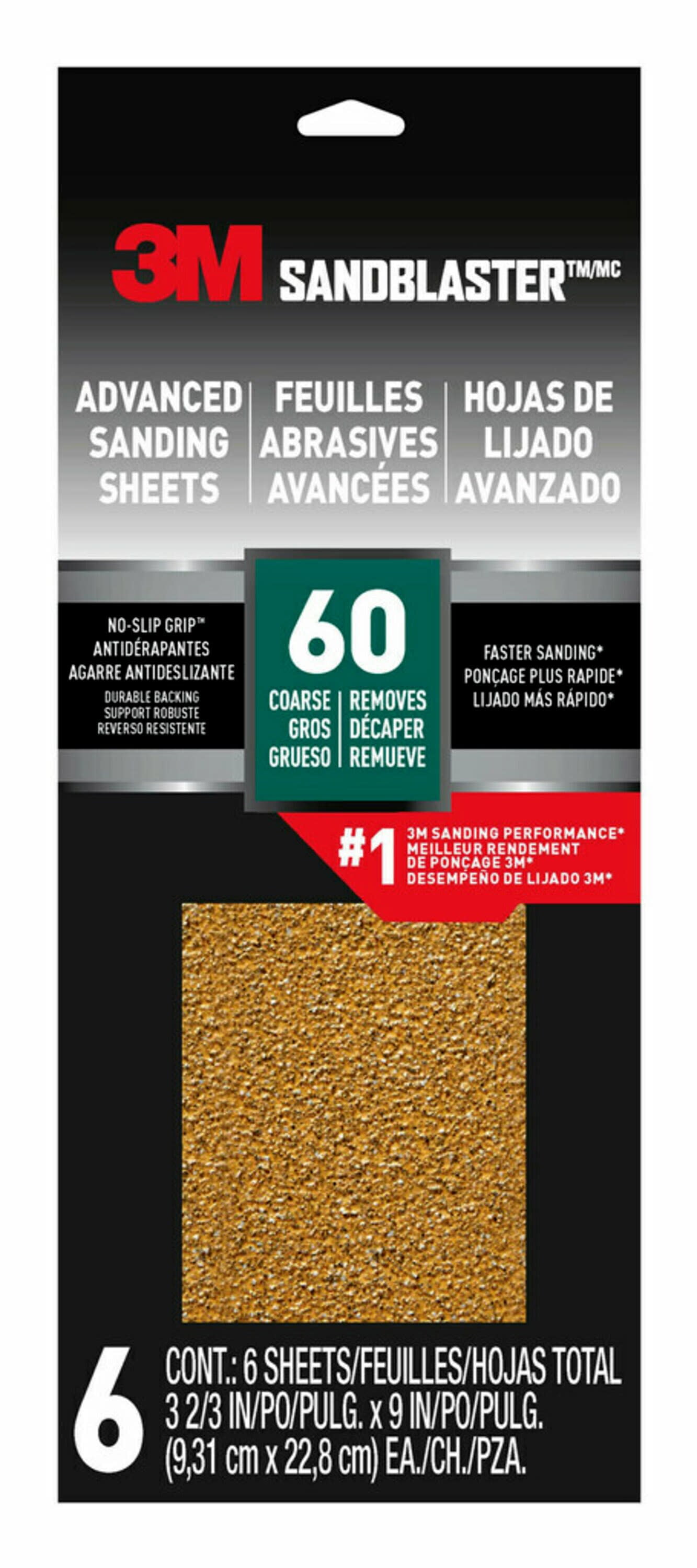 3M Sandblaster No-Slip Grip Sandpaper, Gold, 3-2/3 in x 9 in, 60 Grit ...