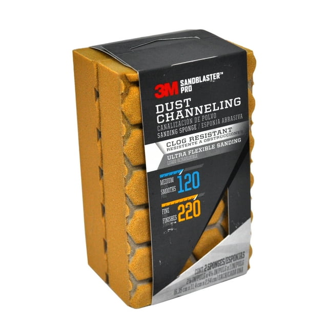 3M Sandblaster Pro 120 and 220 Grit Dust Channeling Sanding Sponges ...