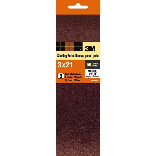 3M Sanding Belt, 3 in x 21 in, 50 Grit, Course, 5/Pack - Walmart.com