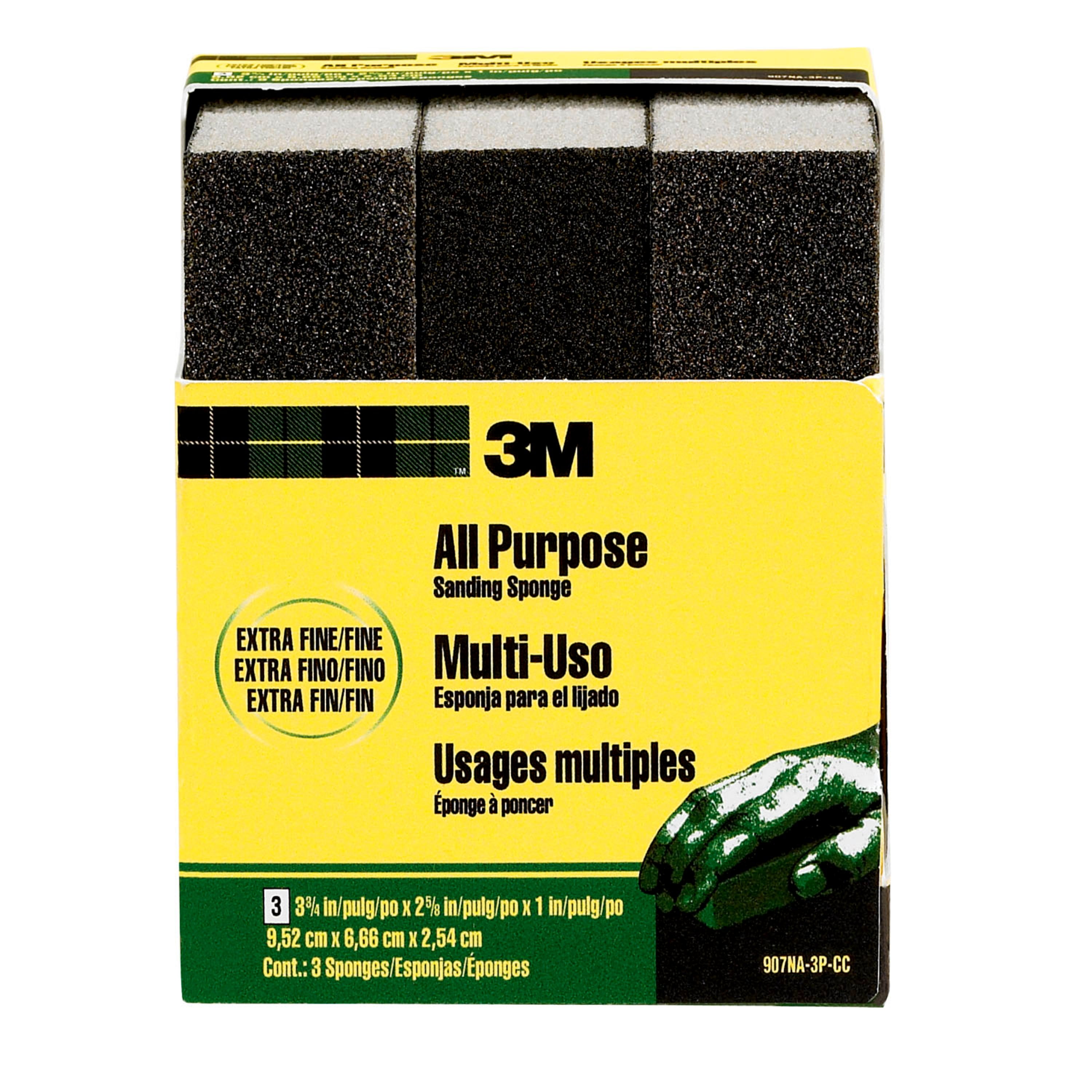 3M Sanding Sponge, 3-3/4 in. x 2-5/8 in. x 1 in., Fine/Extra Fine Grit ...