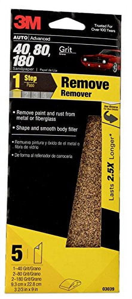 3M Sandpaper, 03039, Assorted Grits (40, 80, 120), 3 2/3 in x 9 in, 5 ...