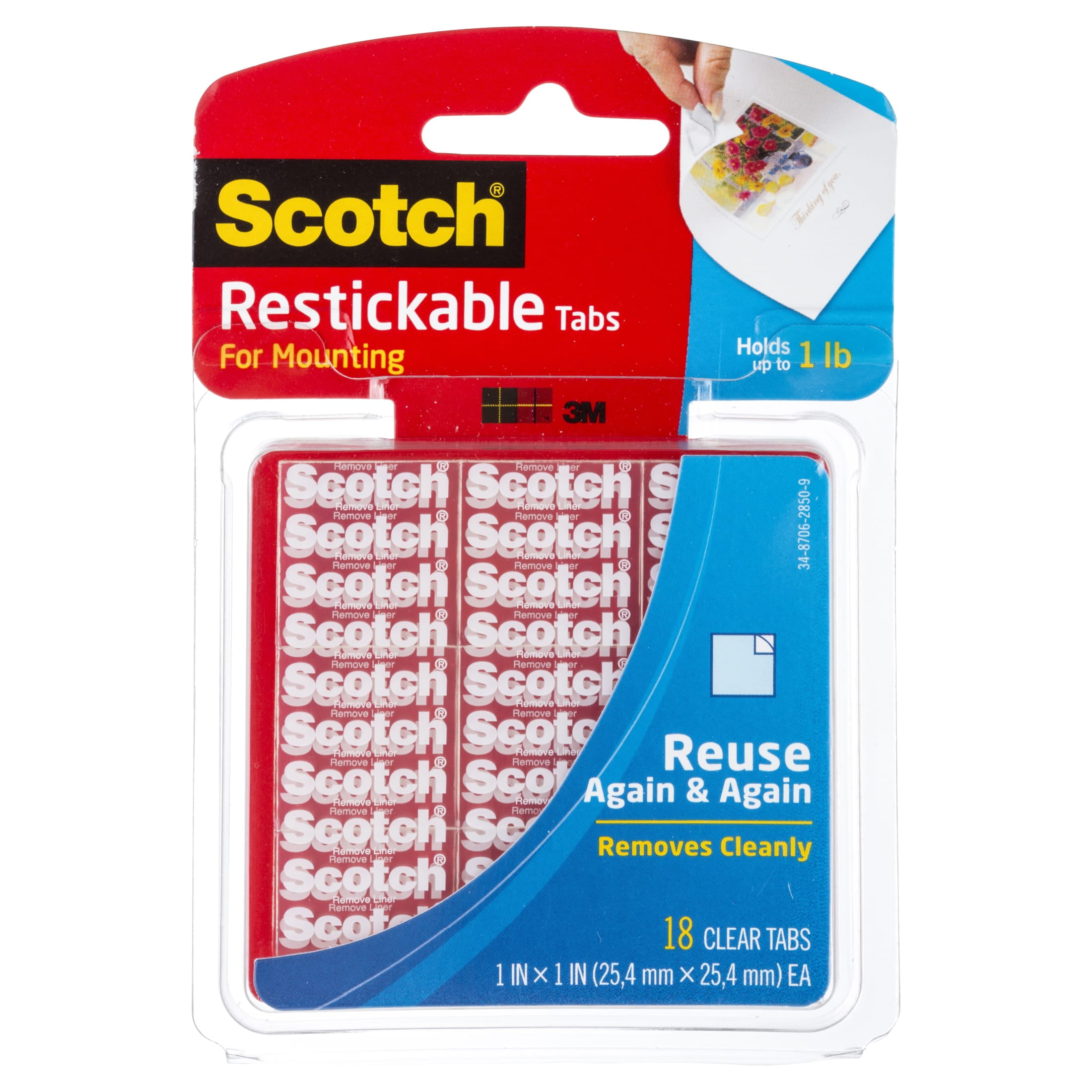 3M Scotch Reusable Mounting Tabs, 1 in x 1 in, 18/Pkg. - Walmart.com
