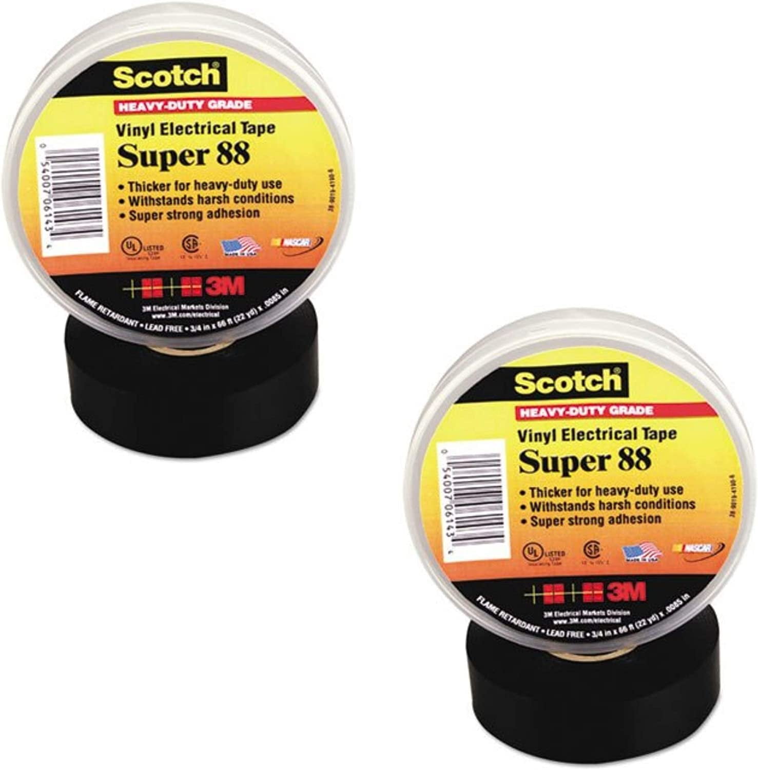 3M Scotch Super 88 Vinyl Electrical Tape, -18 to 105 Degree C, 10000 mV Dielectric Strength, 66 ...