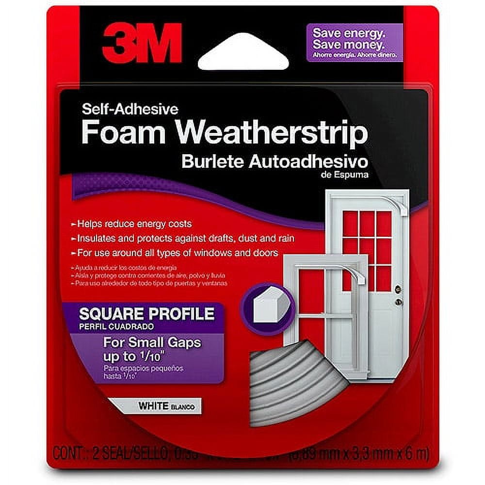 3M Square Profile Self-Adhesive Foam Weatherstrip, 0.35" x 19.7 ...