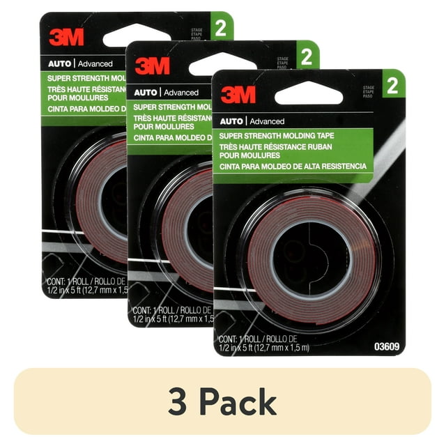 (3 pack) 3M™ Super Strength Molding Tape 03609, 1/2 IN x 5 FT 24/Case ...
