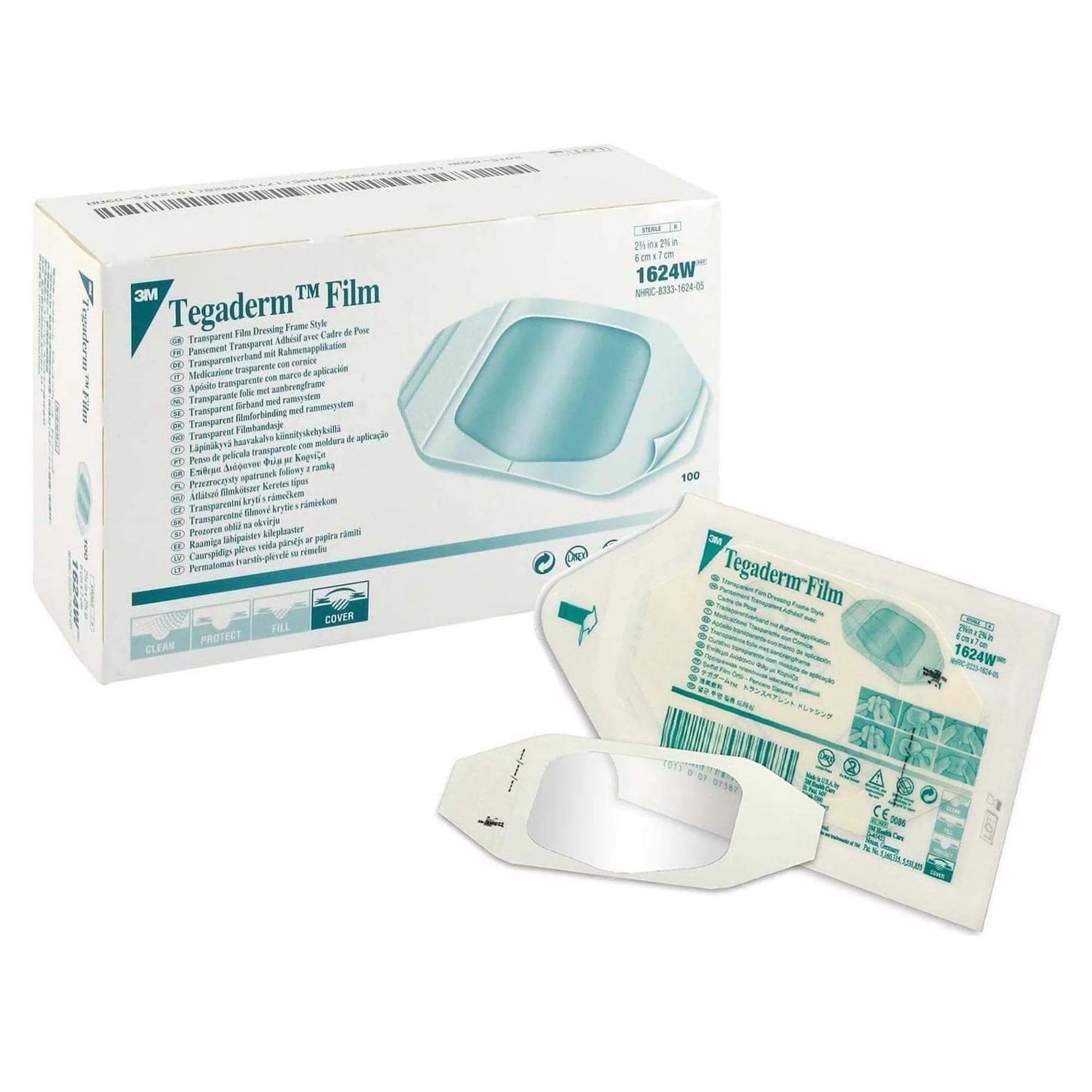 3M Tegaderm 1624W Transparent Film Dressing Frame - 2-3/8 in. x 2¾ in - For Wound Care, Cuts ...