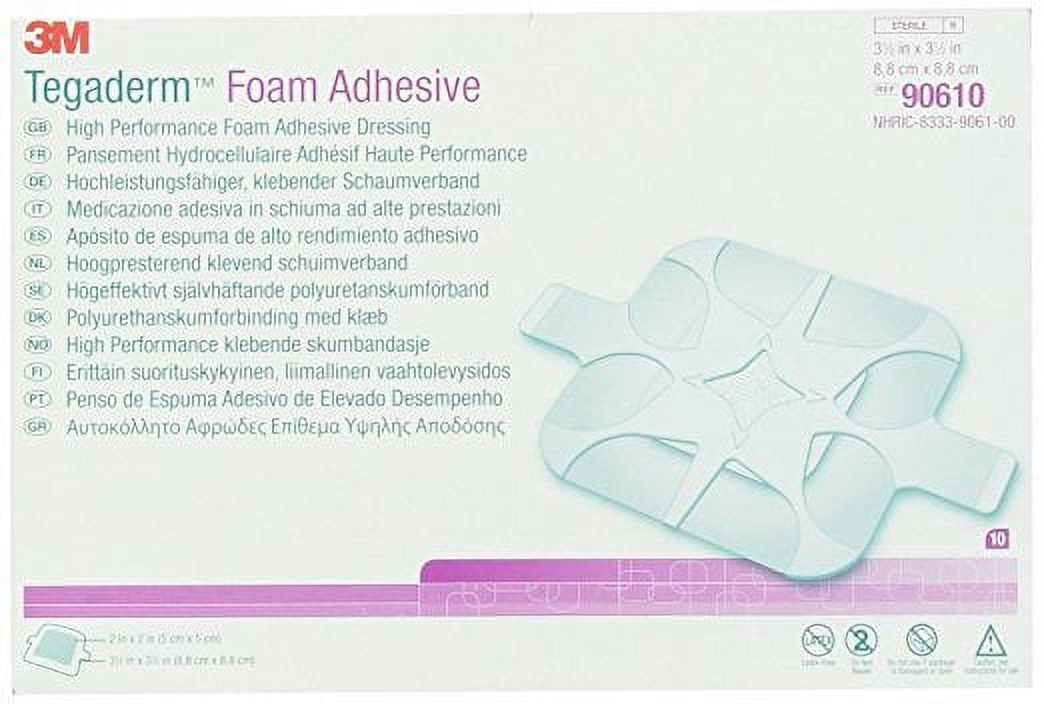 3M Tegaderm High Performance Foam Adhesive Dressing 90610, Square, 10 ...