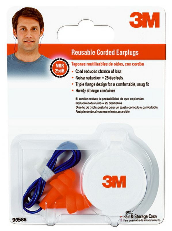 3M Tekk Protection NRR 25DB Corded Reusable Earplugs Triple Flange Des ...